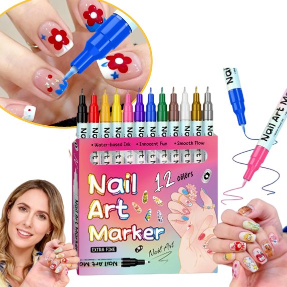 Waterproof Nail Art Pen, 12 Colors Nail Art Pens Set, Fine Tip Nail ...