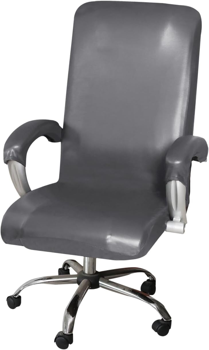 Waterproof Office Chair Cover with Armrest Covers PU Leather Grey ...