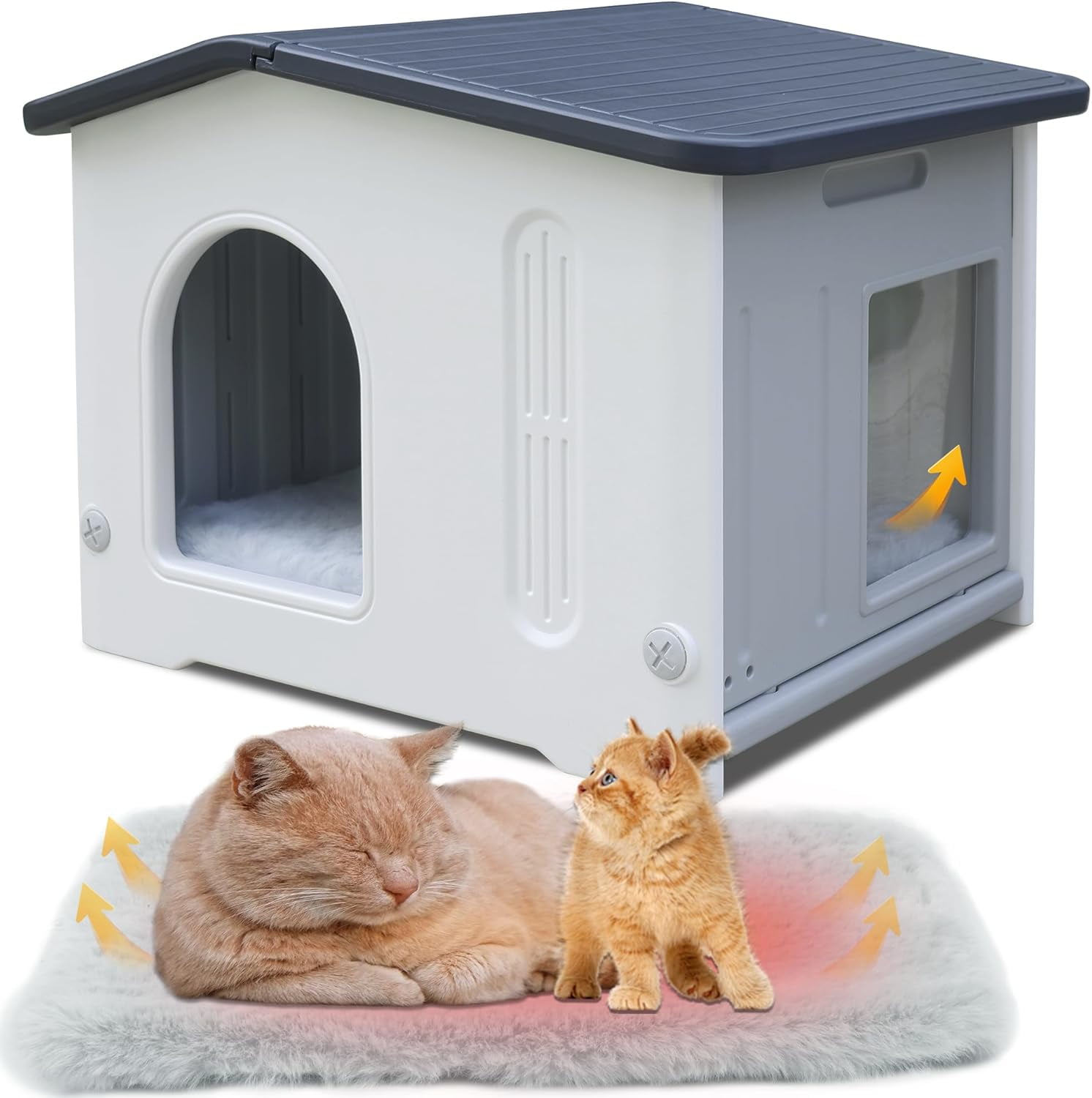 Waterproof Outdoor Cat House with Escape Door, Plastic Cat House for ...