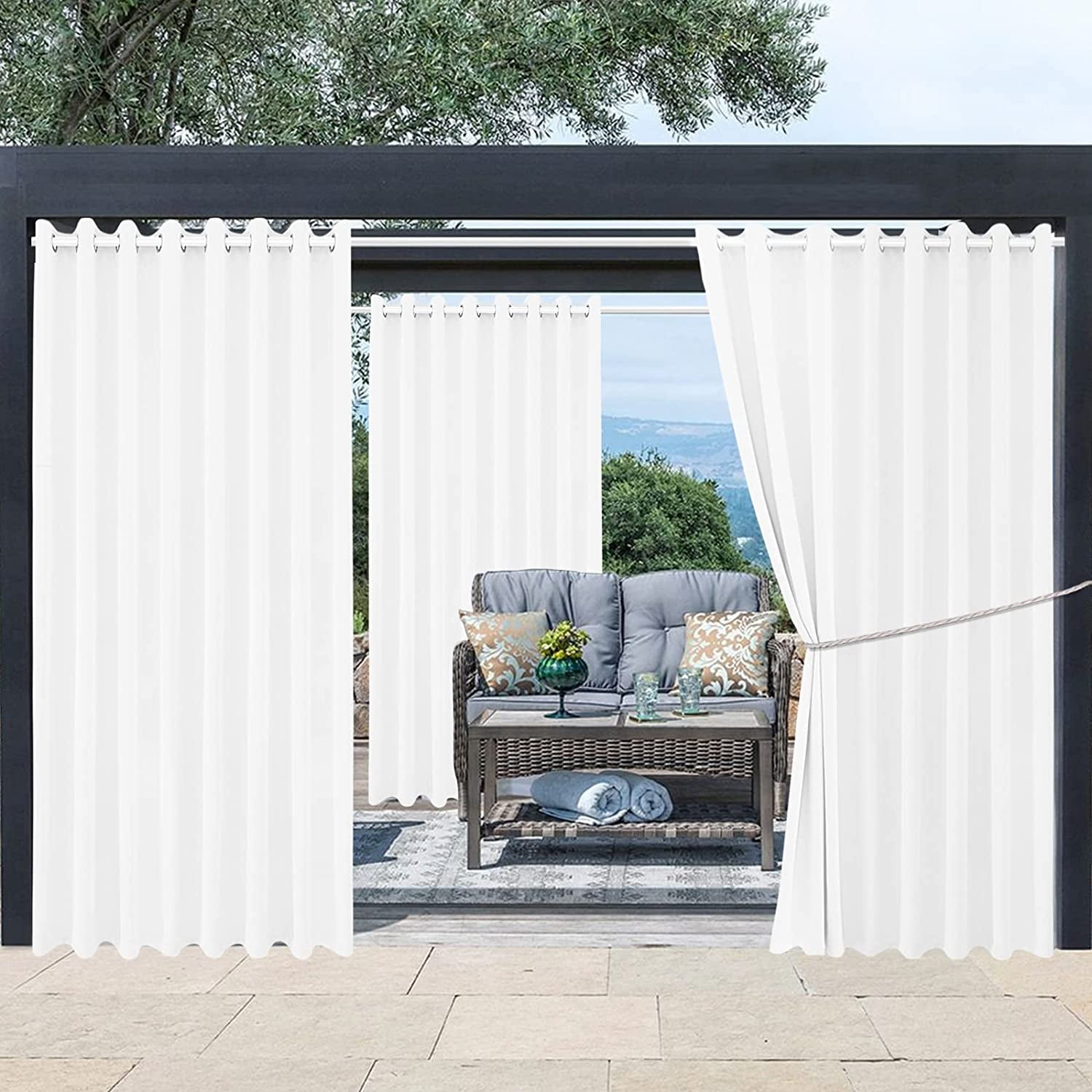 Waterproof Outdoor Curtain W105 x L108 - Grommet Top Sunlight Blocking ...