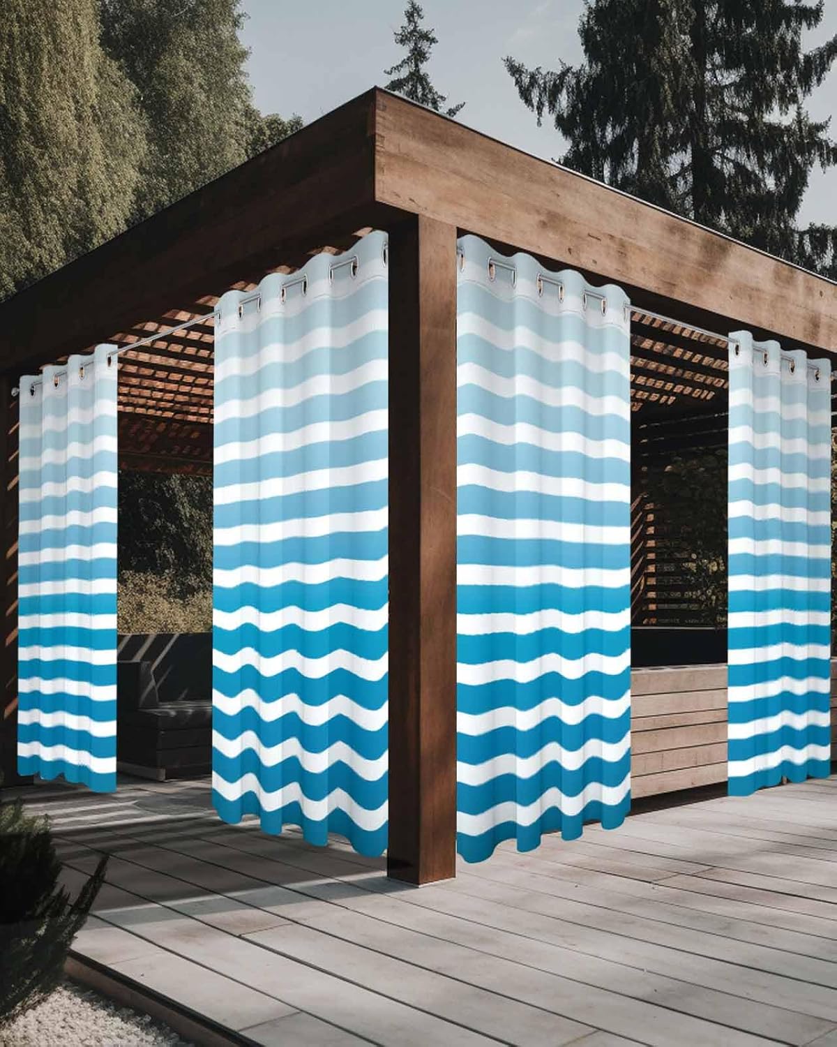 Waterproof Outdoor Curtains for Patio, Outside Curtains Blue Stripe ...