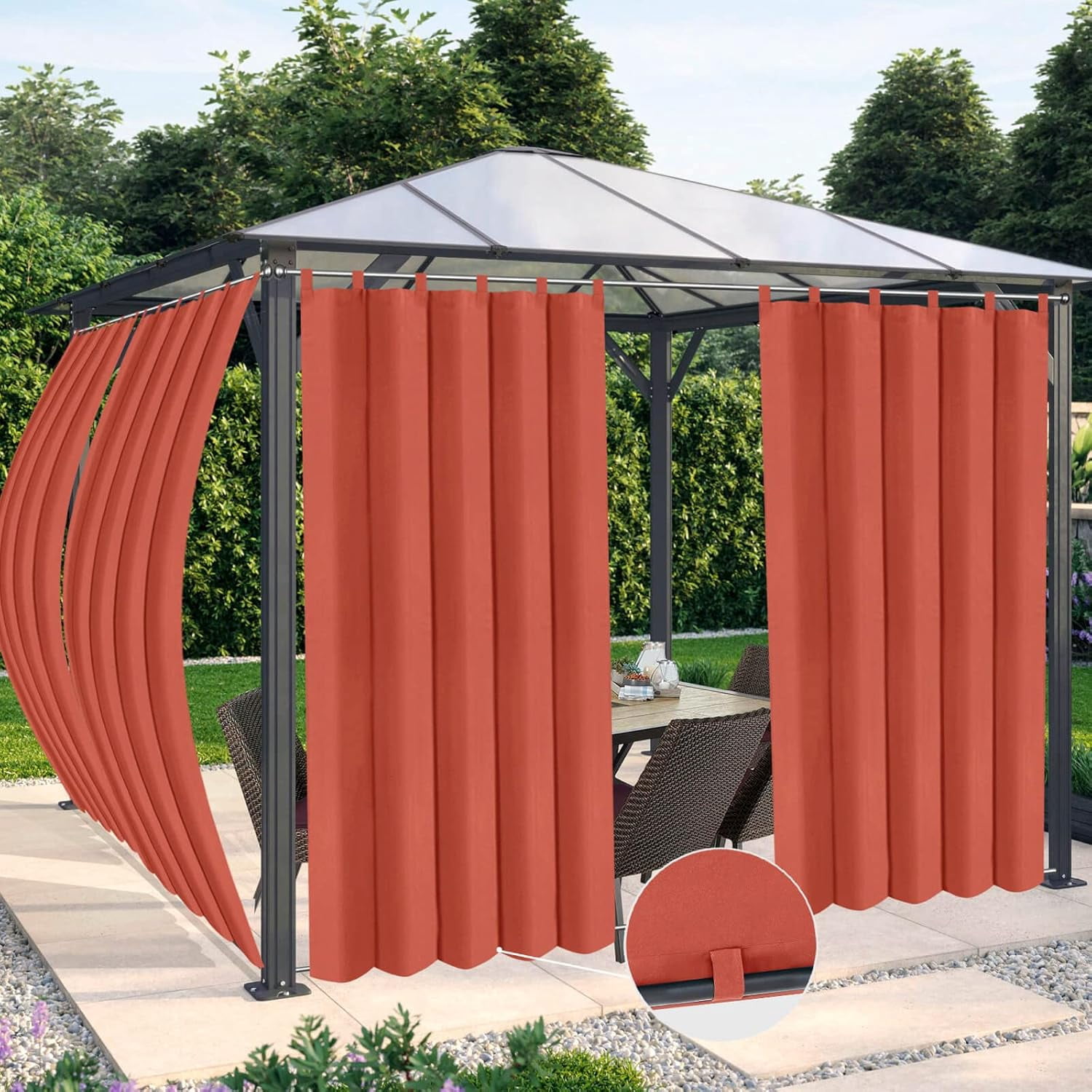 Waterproof Outdoor Curtains for Patio Windproof Tab Top Gazebo Curtain ...