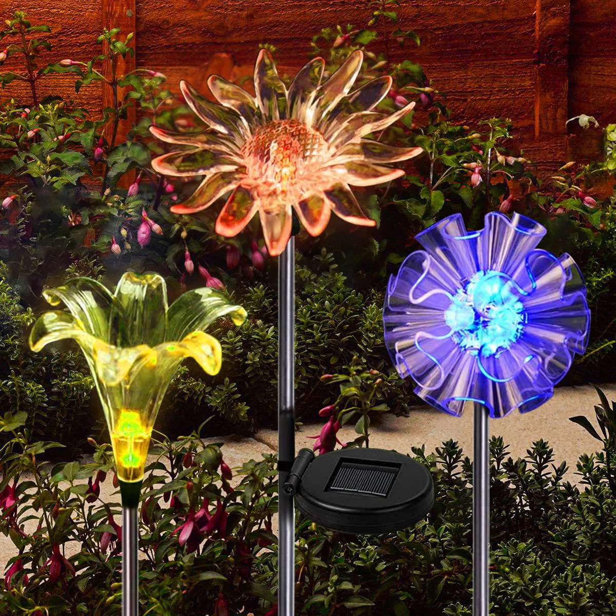 Waterproof Outdoor Garden Solar Flower Lights, 3 Pack Dandelion Lily ...
