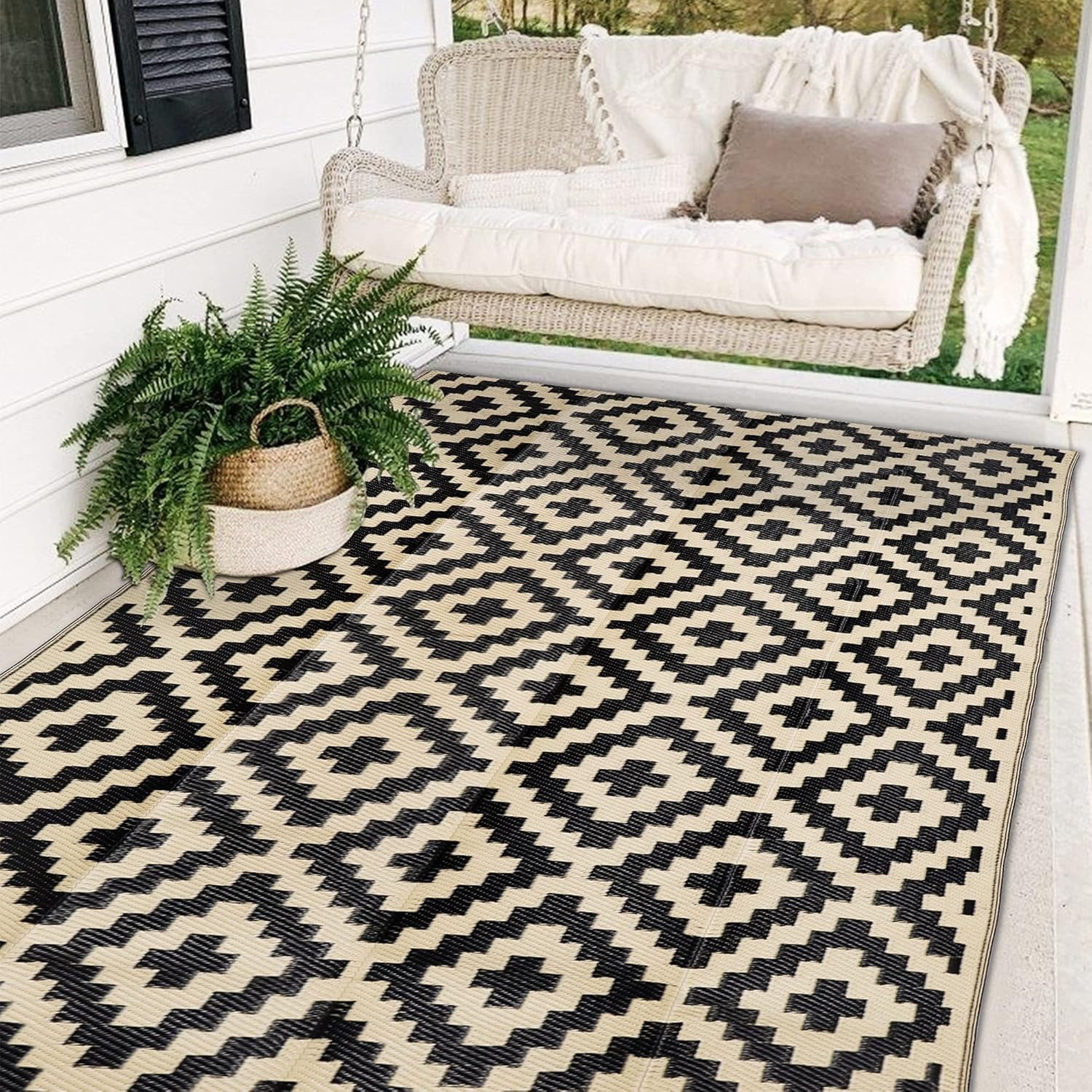 Waterproof Outdoor Rug 4x6ft, Plastic Double Sided Area Rug, Modern ...