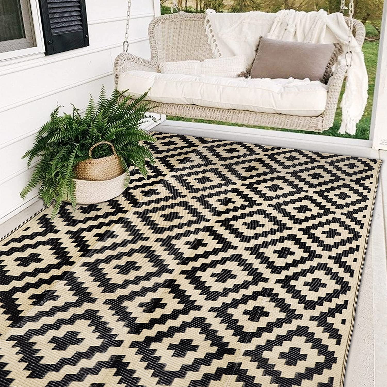Waterproof Outdoor Rug 5x8 ft, Plastic Reversible Rug, Modern Area Rug ...
