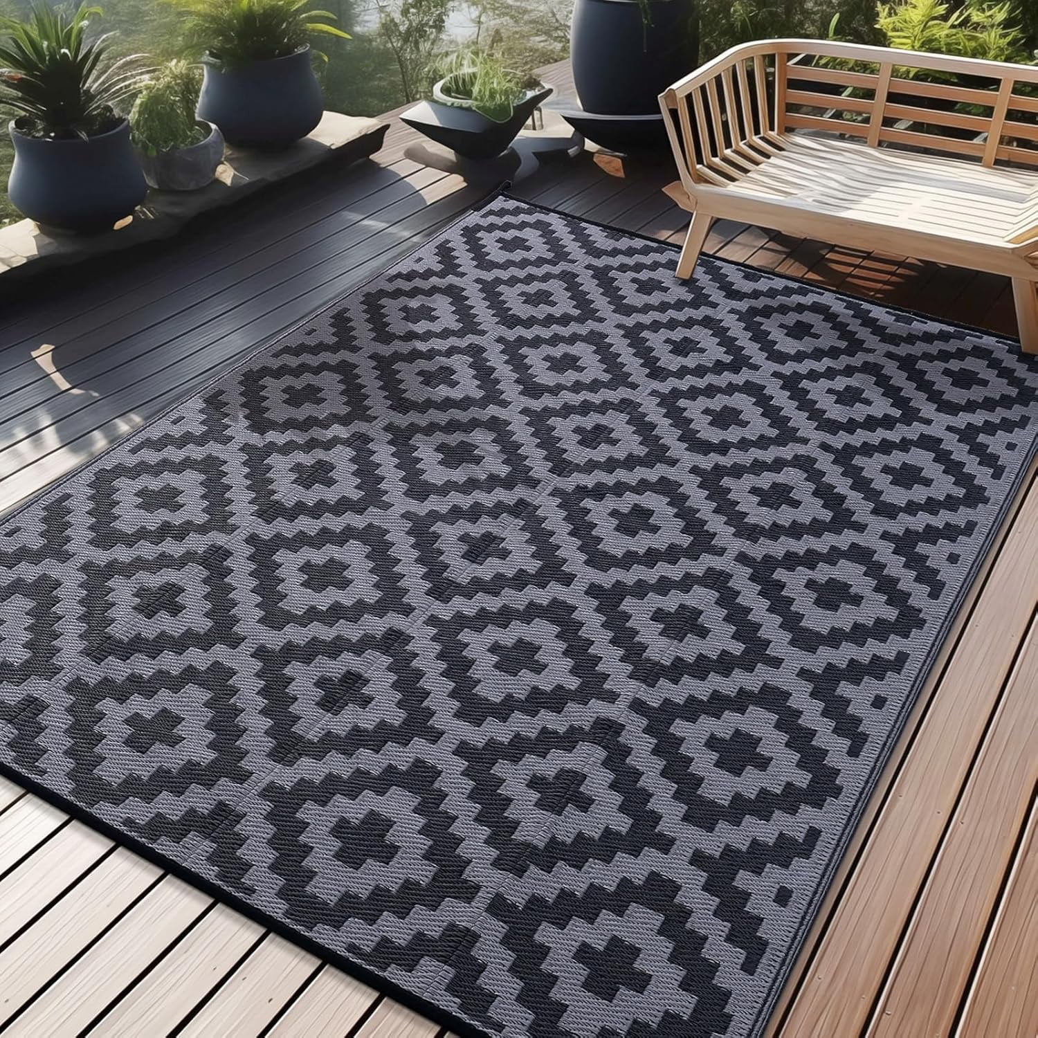 Waterproof Outdoor Rug 5x8 ft, Reversible Plastic Straw Patio Rug for ...
