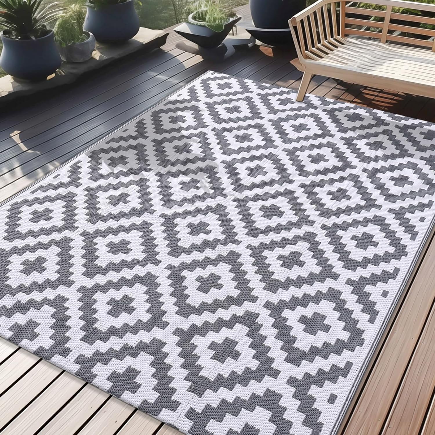 Waterproof Outdoor Rug 5x8 ft, Reversible Plastic Straw Patio Rug for ...