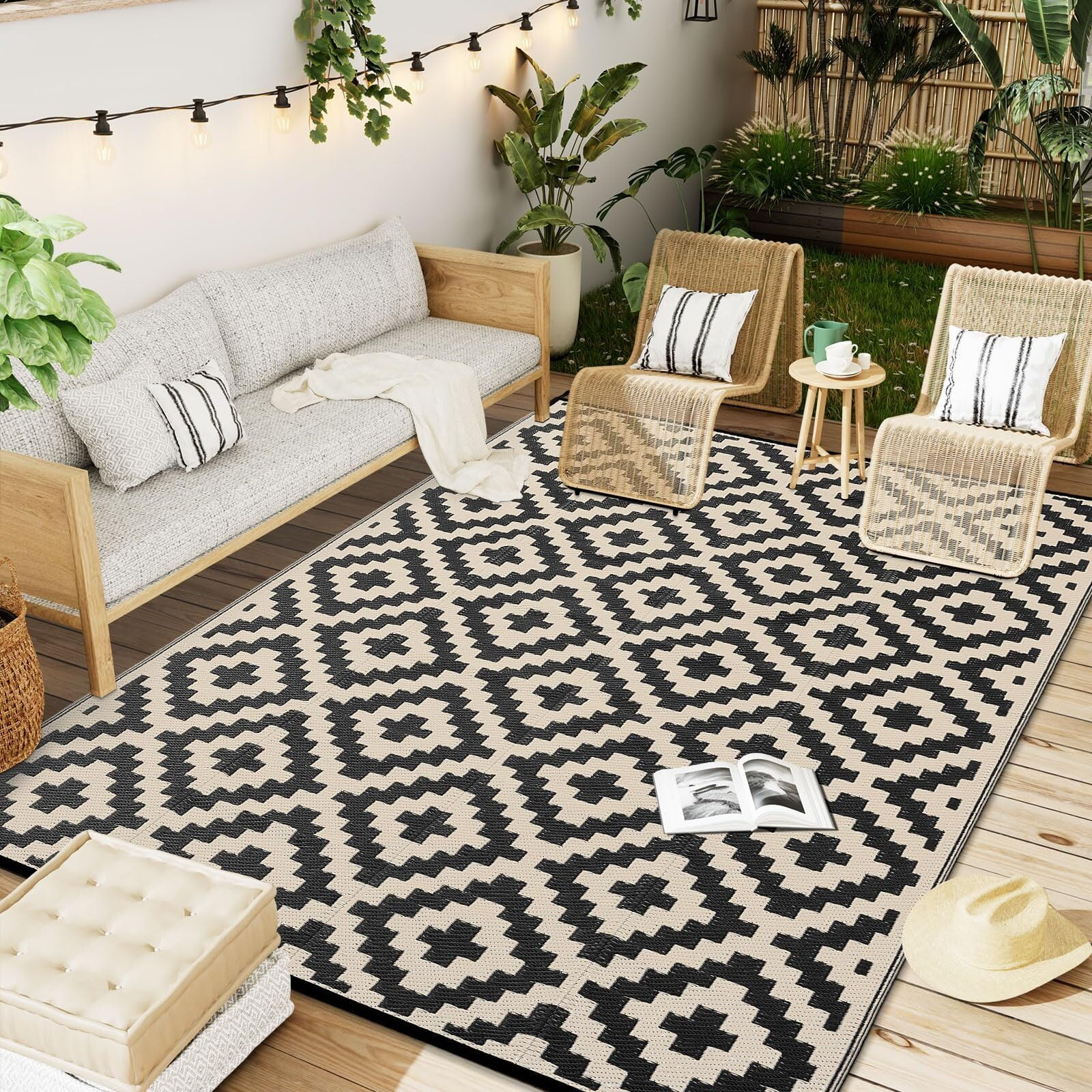 Waterproof Outdoor Rug 5x8 ft, Reversible Plastic Straw Patio Rug for ...