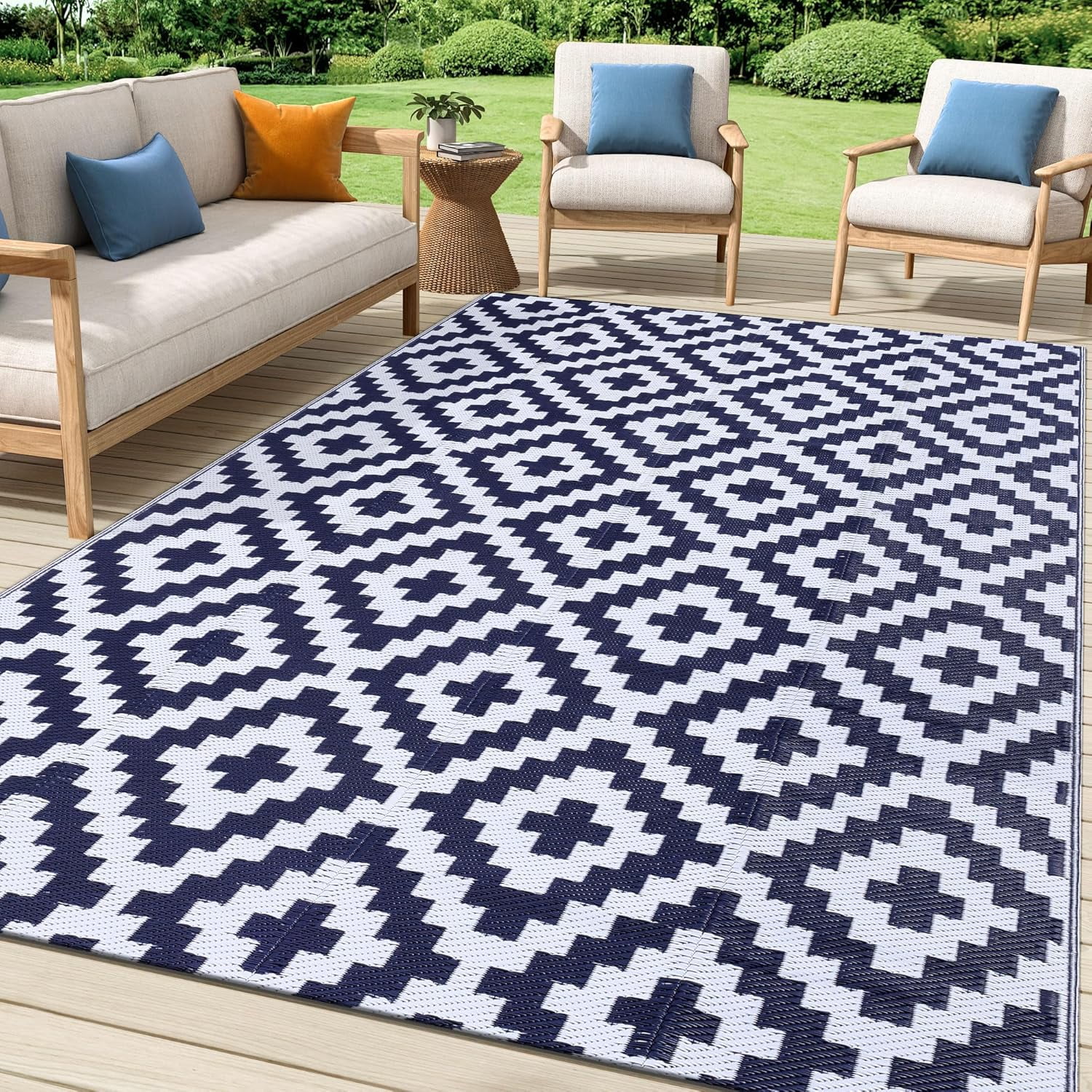Waterproof Outdoor Rug 5x8 ft, Reversible Plastic Straw Patio Camping ...