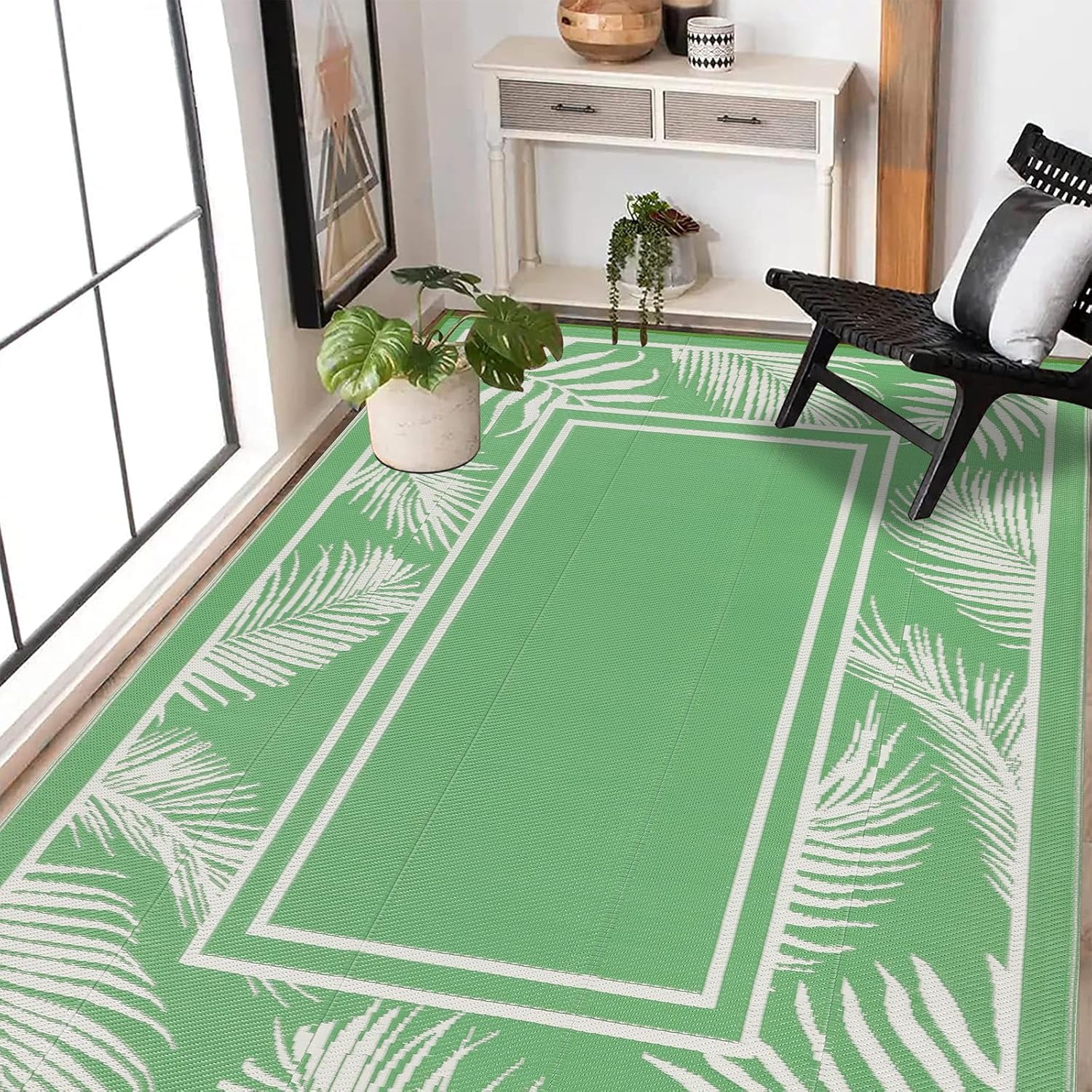 Waterproof Outdoor Rug 6'x9' Reversible Boho Plastic Straw Patio Deck ...