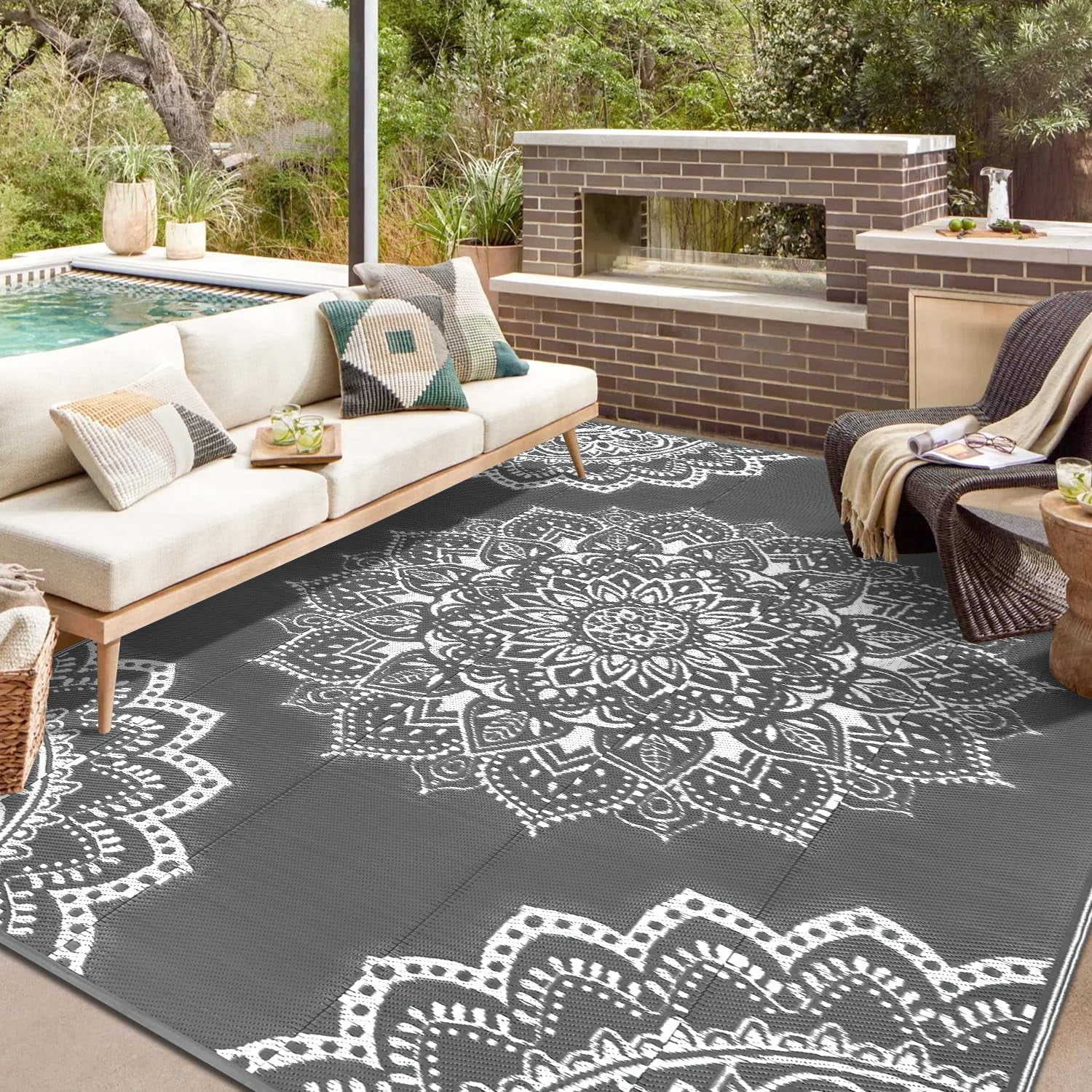 Waterproof Outdoor Rug 8x10 ft, Reversible Plastic Straw Rug for Patio ...