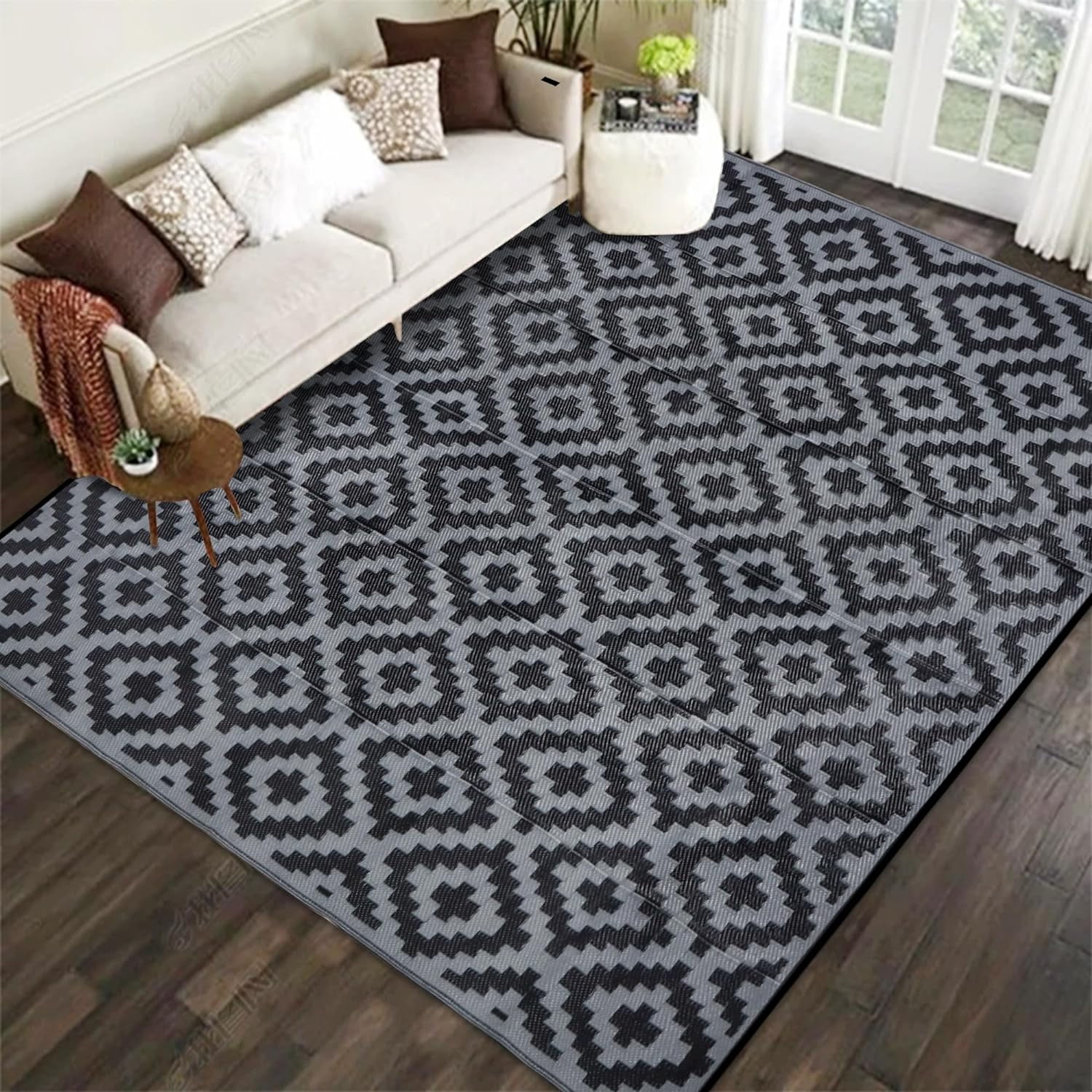 Waterproof Outdoor Rug 8x8 ft, Plastic Reversible Rug, Modern Area Rug ...