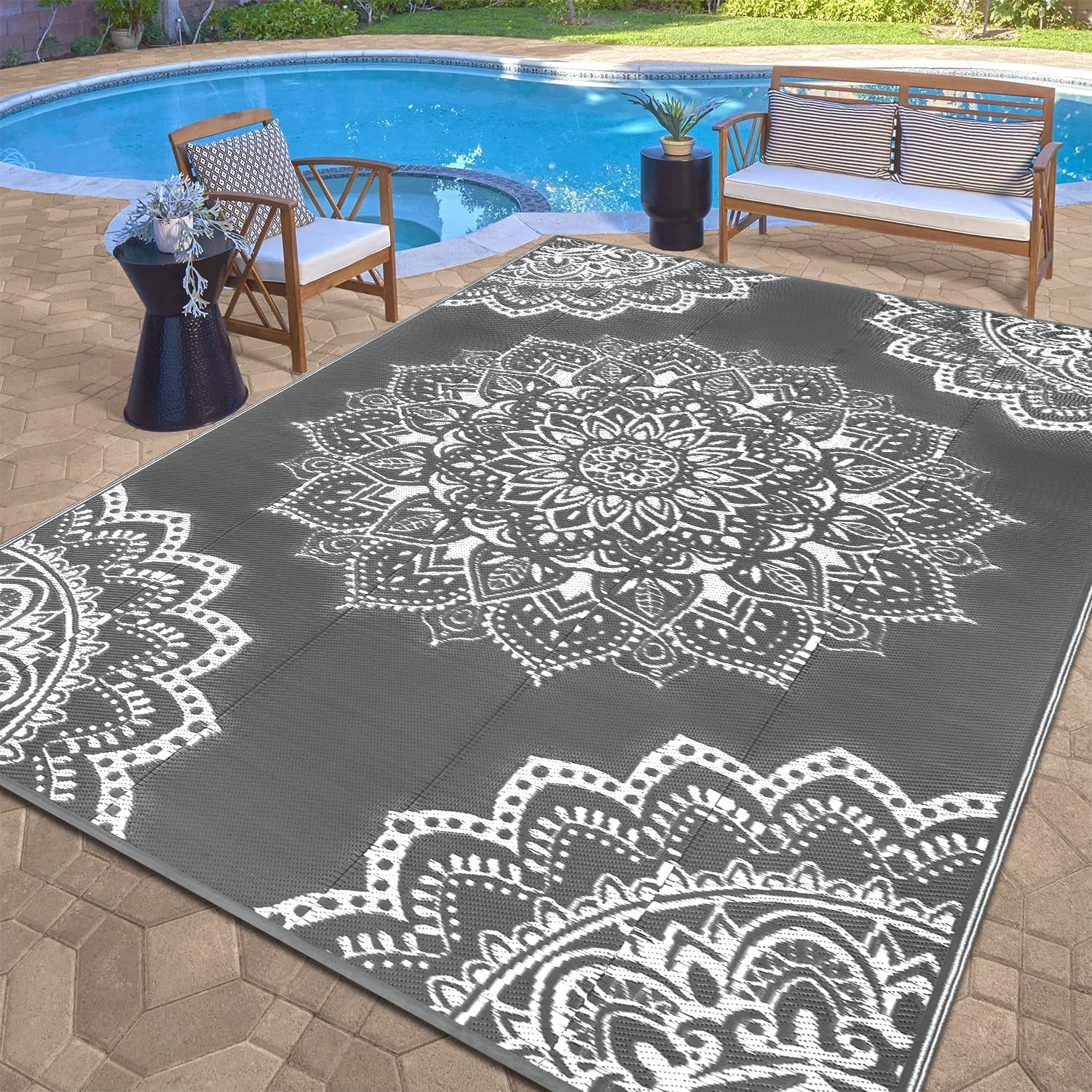 Waterproof Outdoor Rug 9x12 ft, Reversible Plastic Straw Rug for Patio ...