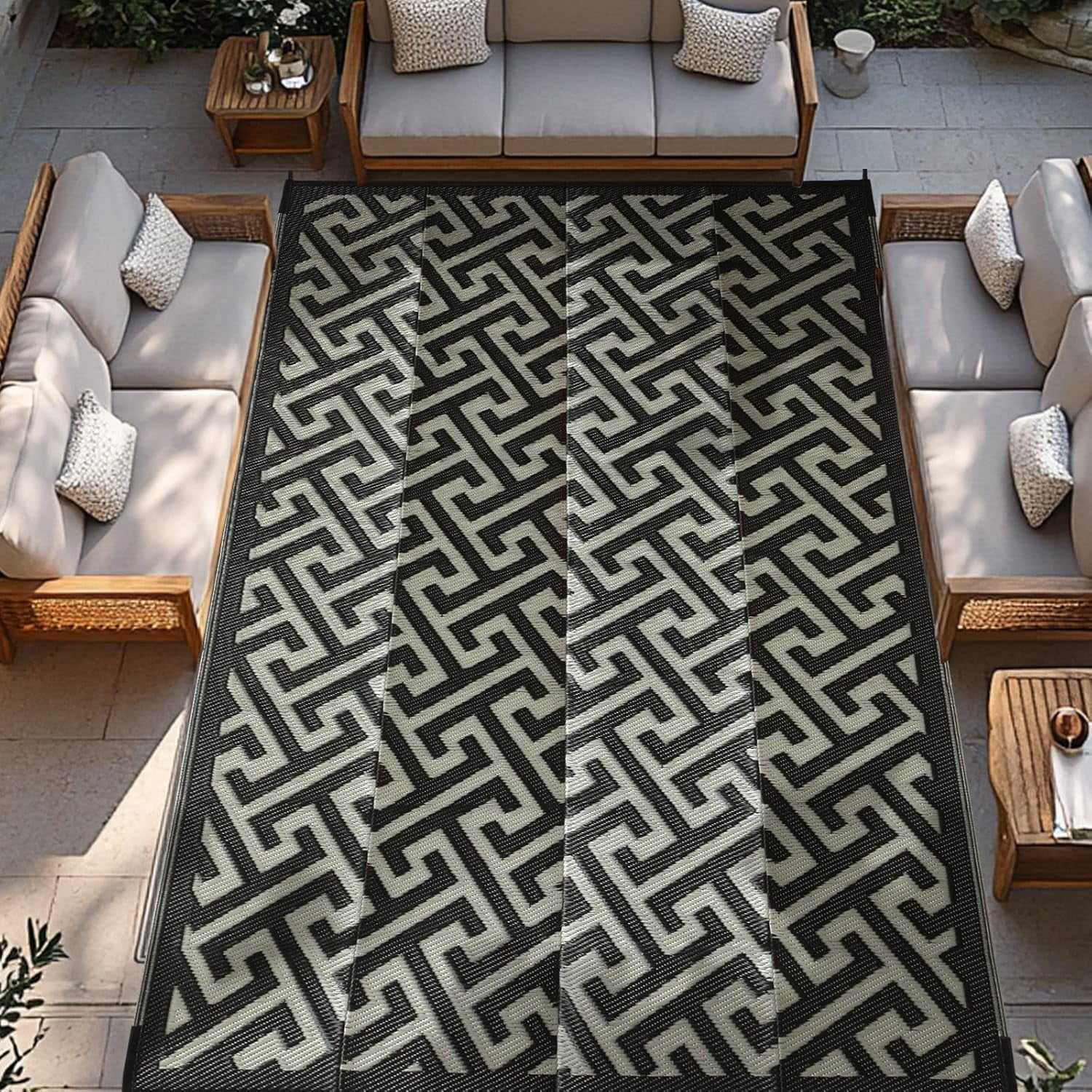 Waterproof Outdoor Rug 9x18 ft, Reversible Plastic Straw Rug, Easy to ...