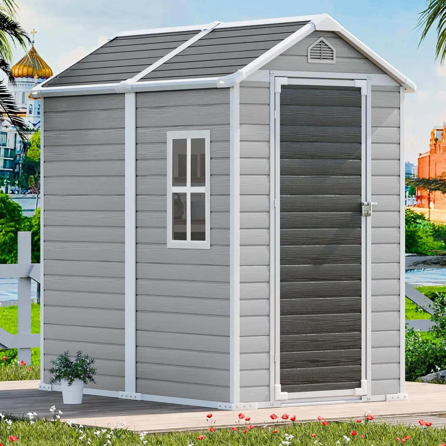 Waterproof Outdoor Shed with Floor & Lockable Door & Window & Vents ...