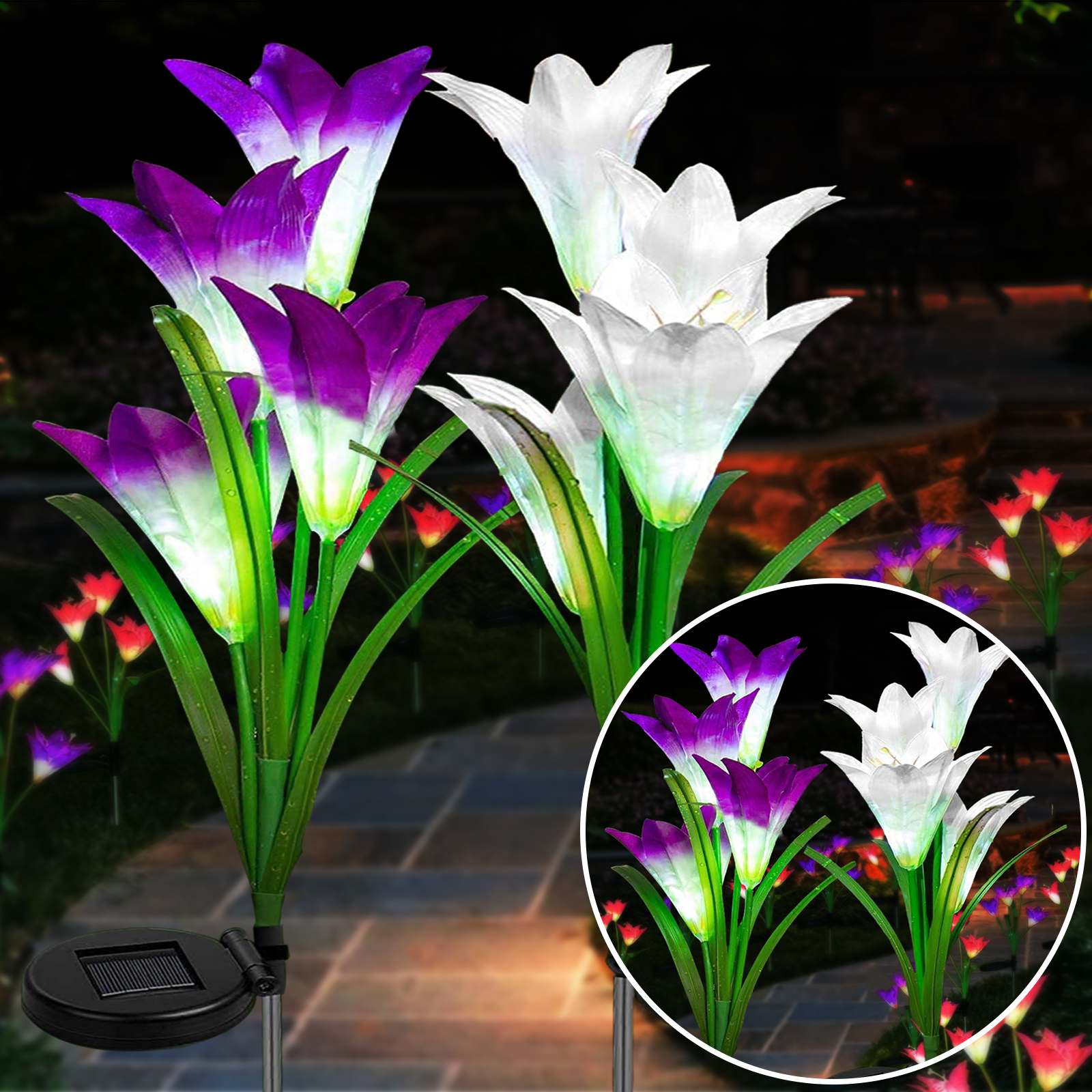 2 Pack Outdoor Solar Garden Stake Lights - Coolmade Solar Powered ...