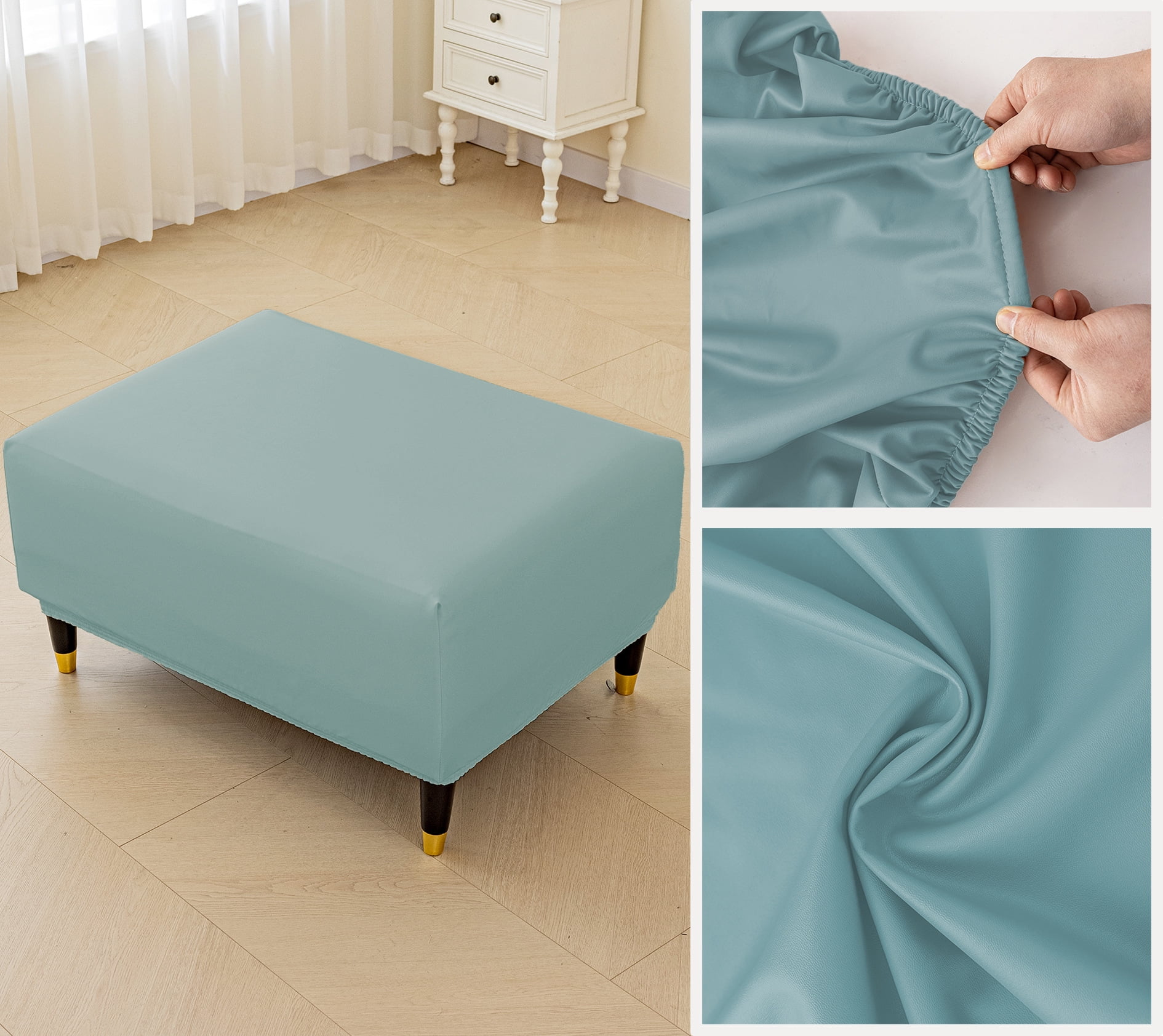 Waterproof PU Leather Ottoman Cover Rectangle Footstool Cover Stretch ...