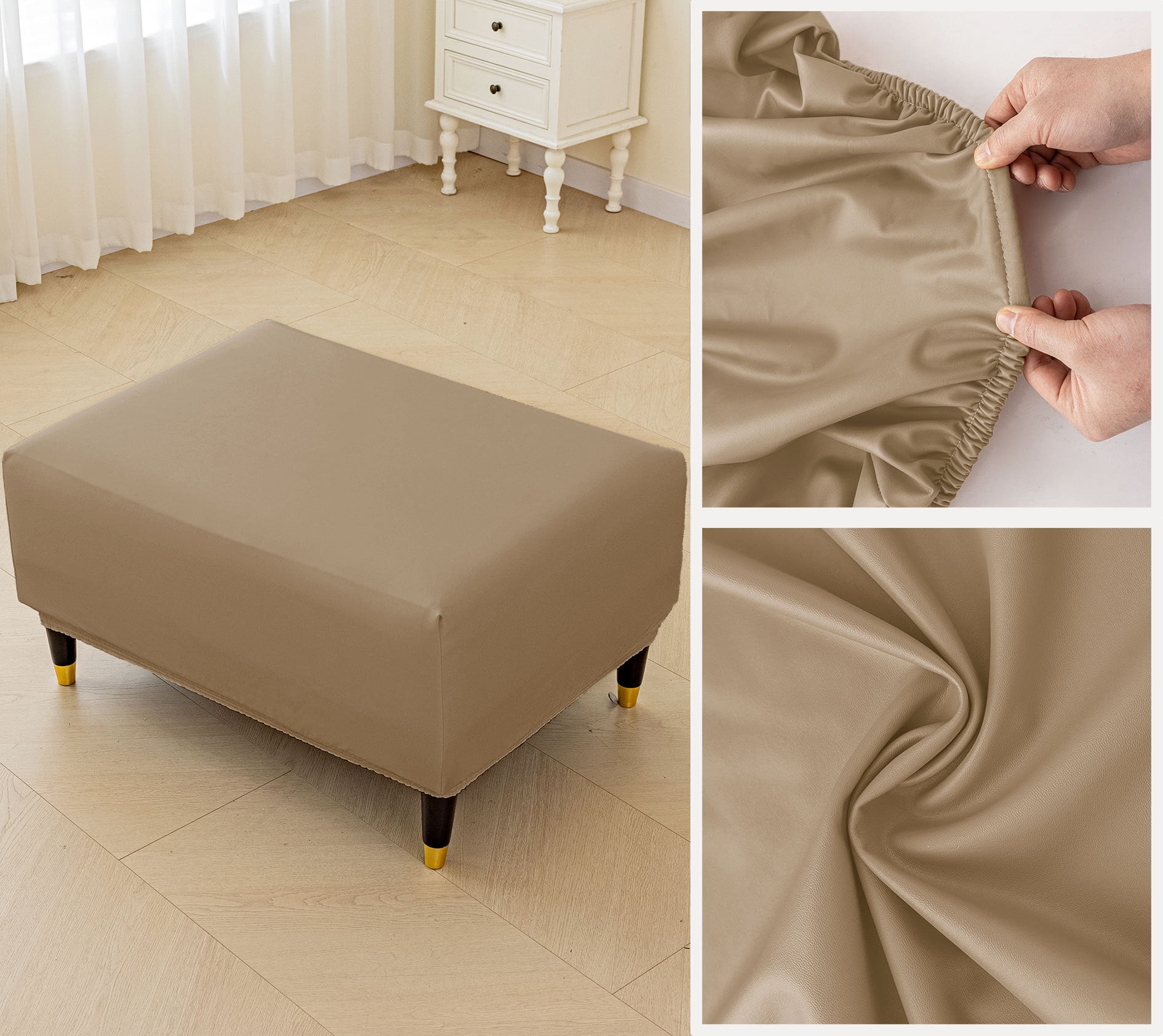Waterproof PU Leather Ottoman Cover Rectangle Footstool Cover Stretch ...