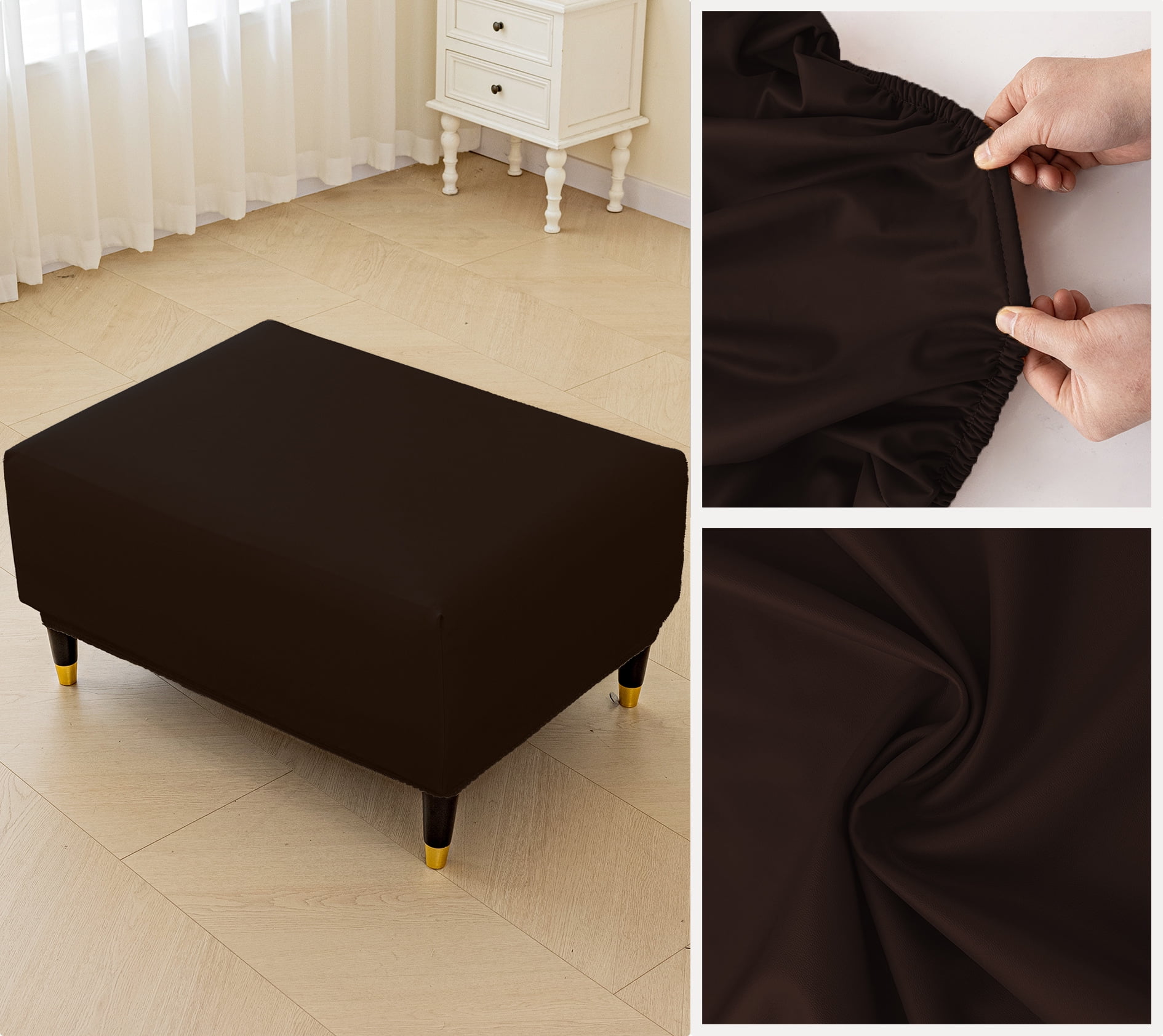 Waterproof PU Leather Ottoman Cover Rectangle Footstool Cover Stretch ...