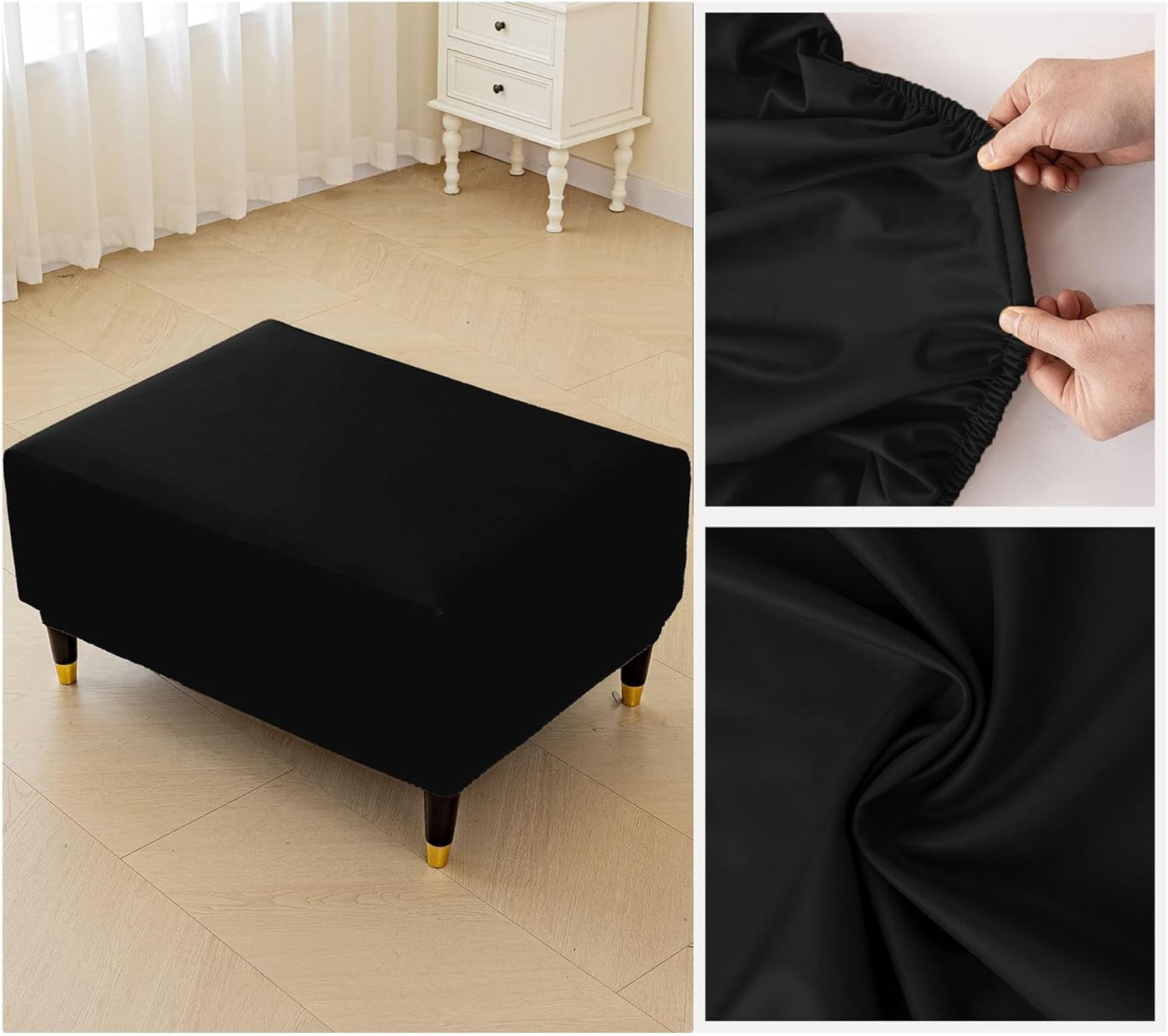 Waterproof PU Leather Ottoman Cover Rectangle Footstool Cover Stretch ...