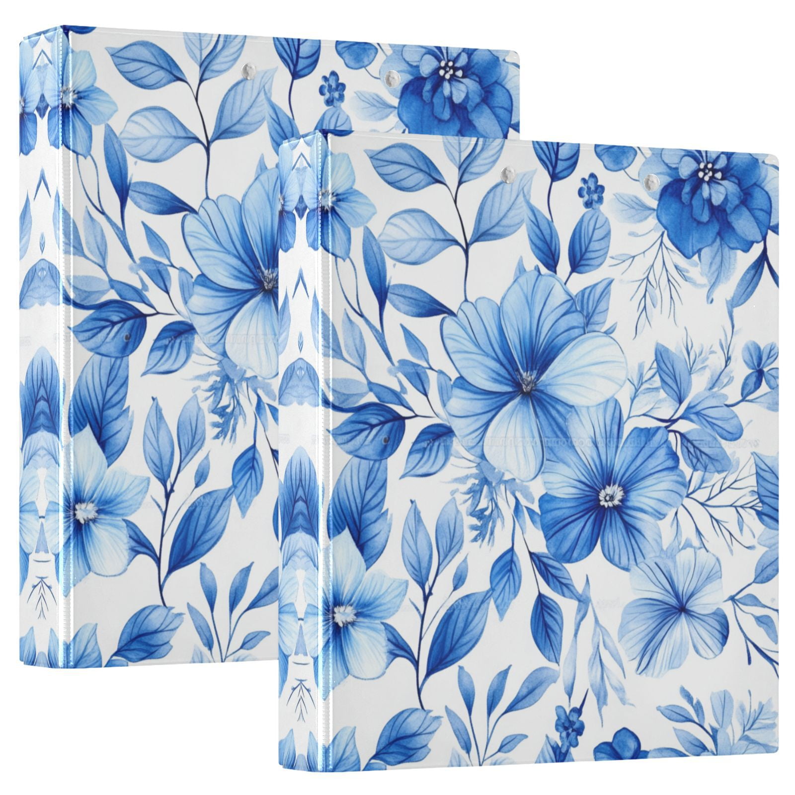 Iauyy PVC Round Ring Binders, 200 Page Capacity, 2 Pack，Blue and White ...