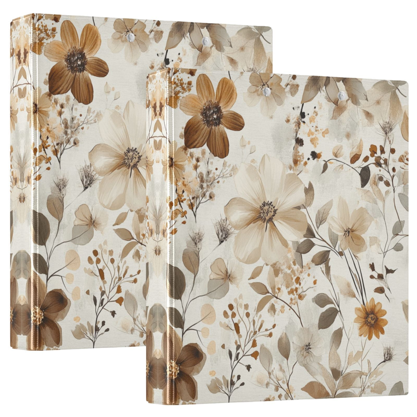 Iauyy PVC Round Ring Binders, 200 Page Capacity, 2 Pack，Brown Flower ...