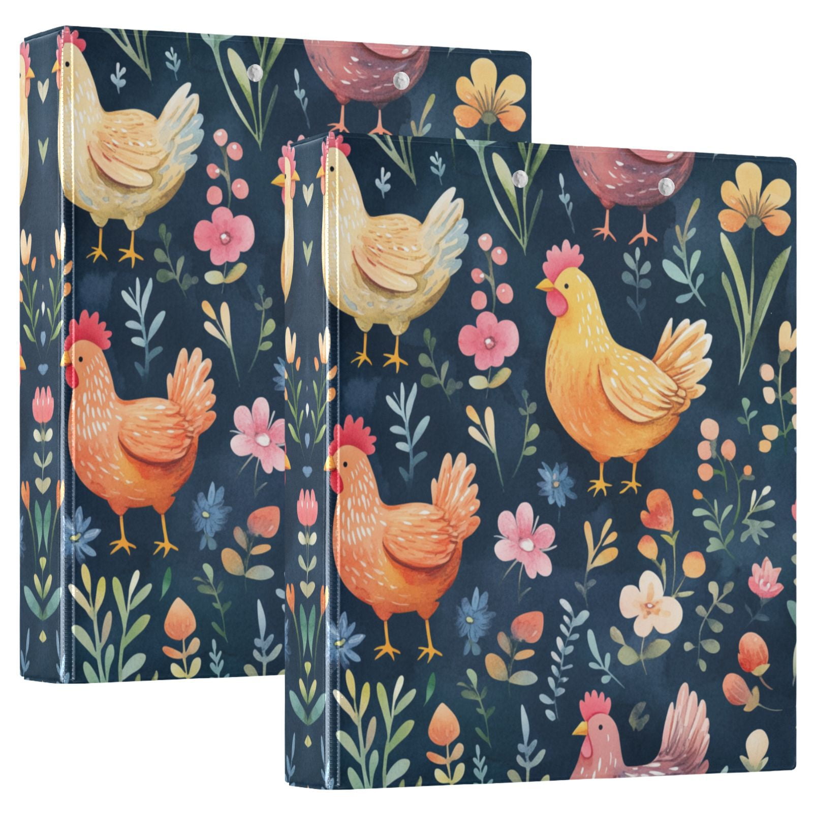 Iauyy PVC Round Ring Binders, 200 Page Capacity, 2 Pack，Chickens and ...
