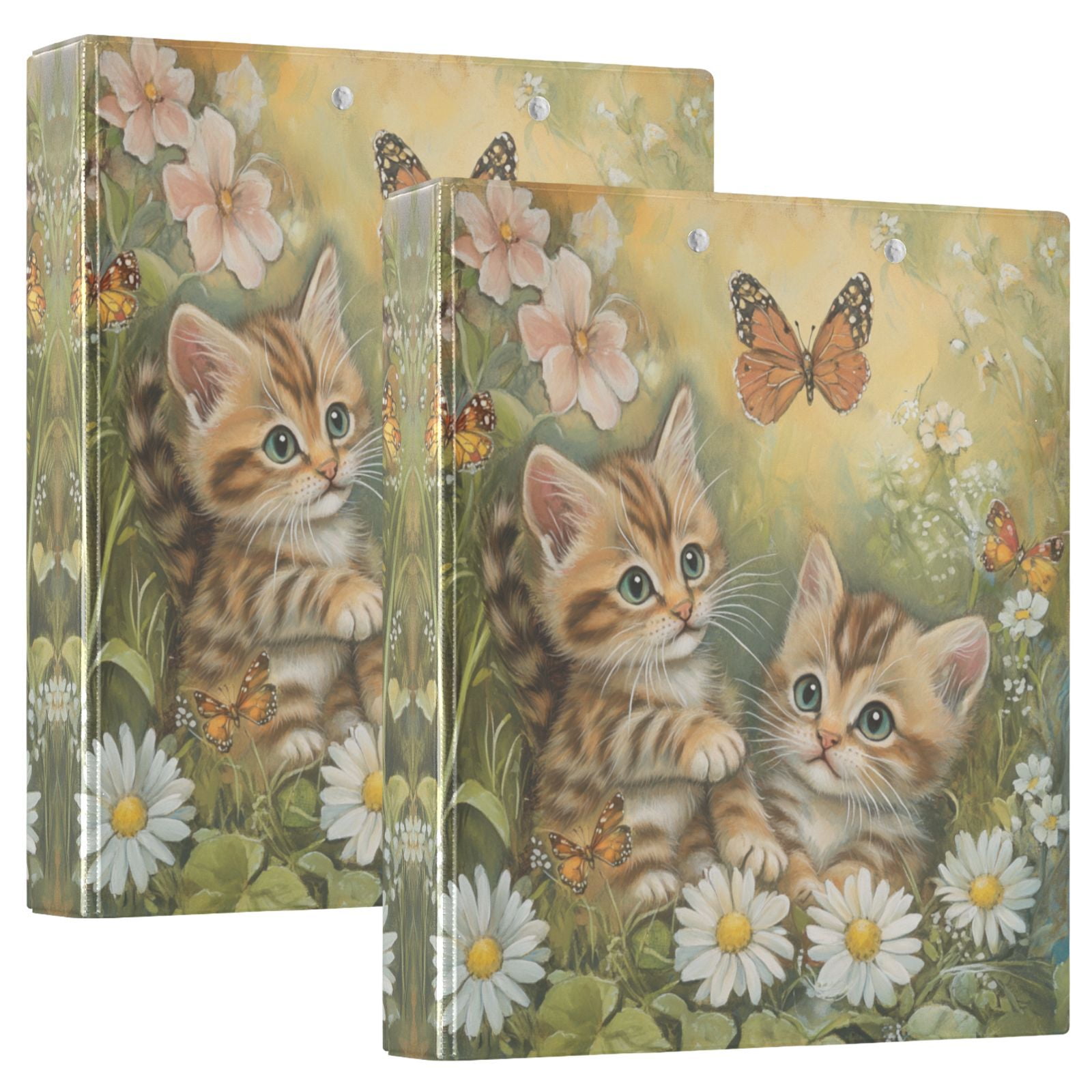 Iauyy PVC Round Ring Binders, 200 Page Capacity, 2 Pack，Cute Cats ...