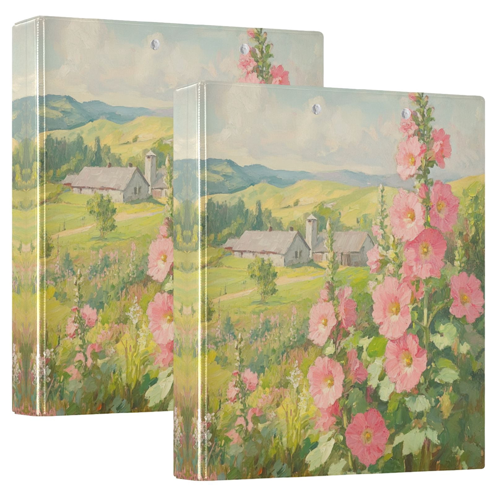 Iauyy PVC Round Ring Binders, 200 Page Capacity, 2 Pack，Pink Hollyhocks ...