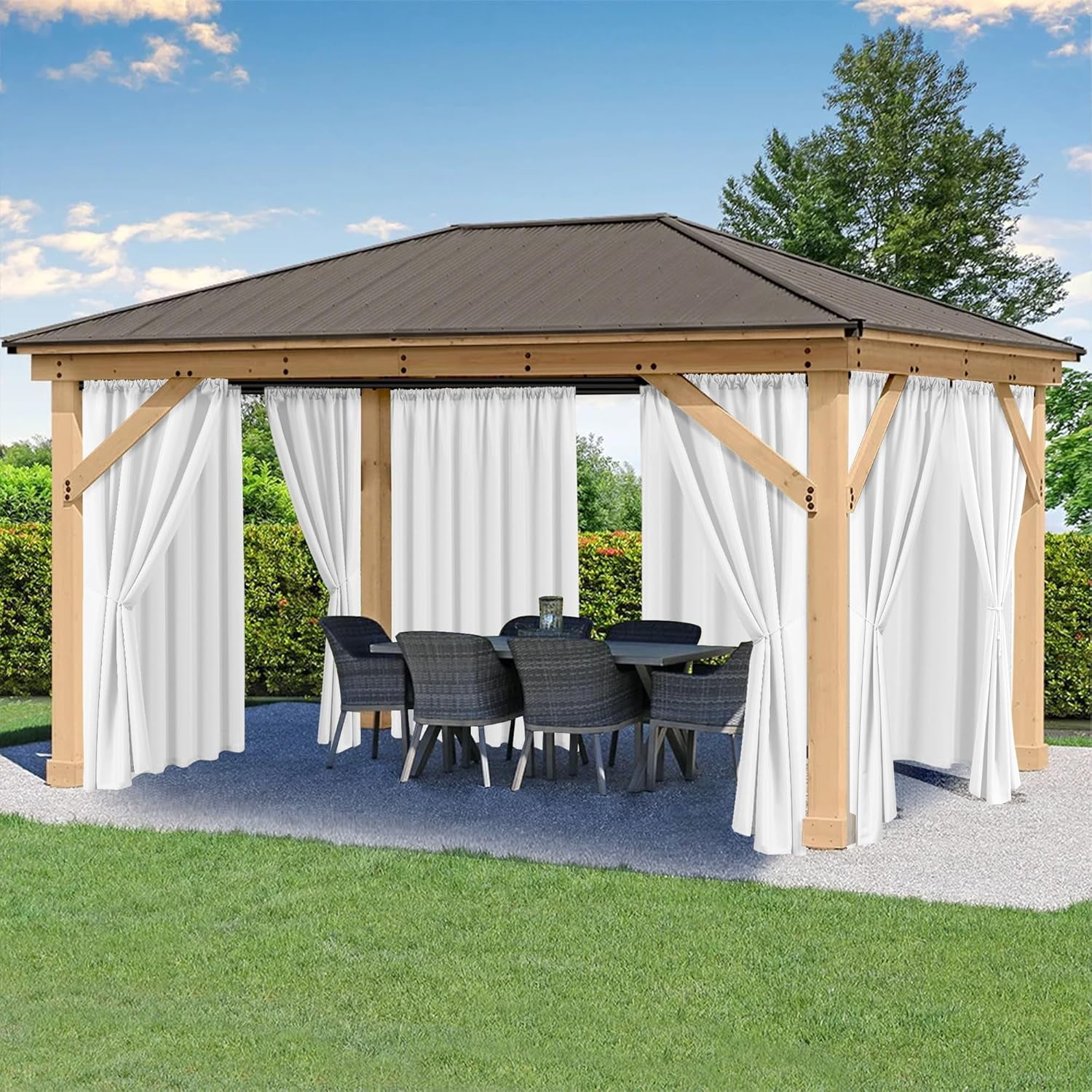 Waterproof Patio Outdoor Curtains with Rod Pocket, 6 Pcs- UV & Privacy ...