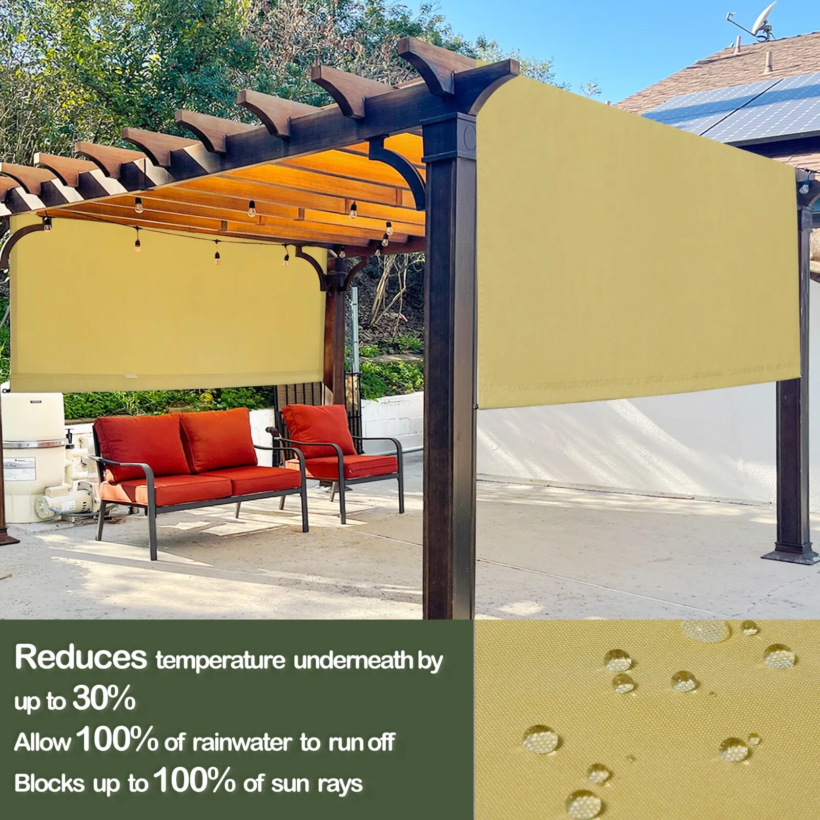 Waterproof Pergola Replacement Cover Panel Canopy Shade Cover with Rod ...
