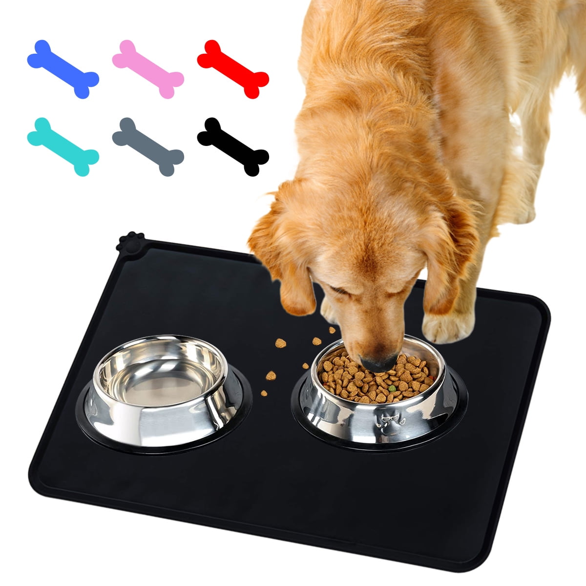 Waterproof Pet Bowl Mat，Silicone Mat for Dog Food and Water Bowl, Dog ...