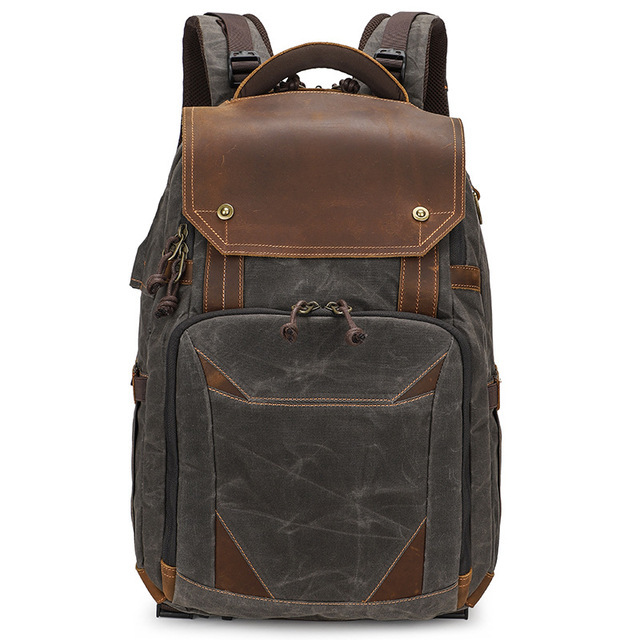 Waterproof Photography Retro Batik Canvas Leather Backpack w USB Port ...