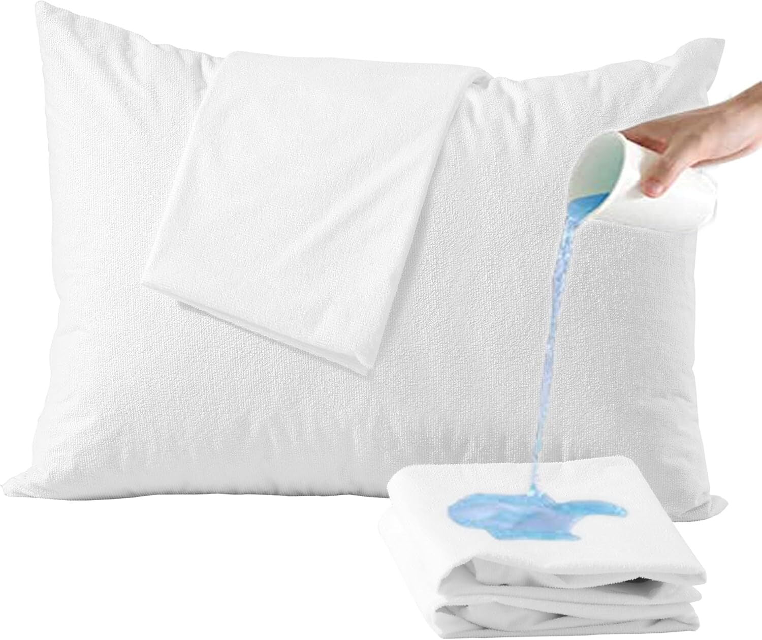 Waterproof Pillow Protectors 4 Pack Cotton Terry Zippered Washable ...