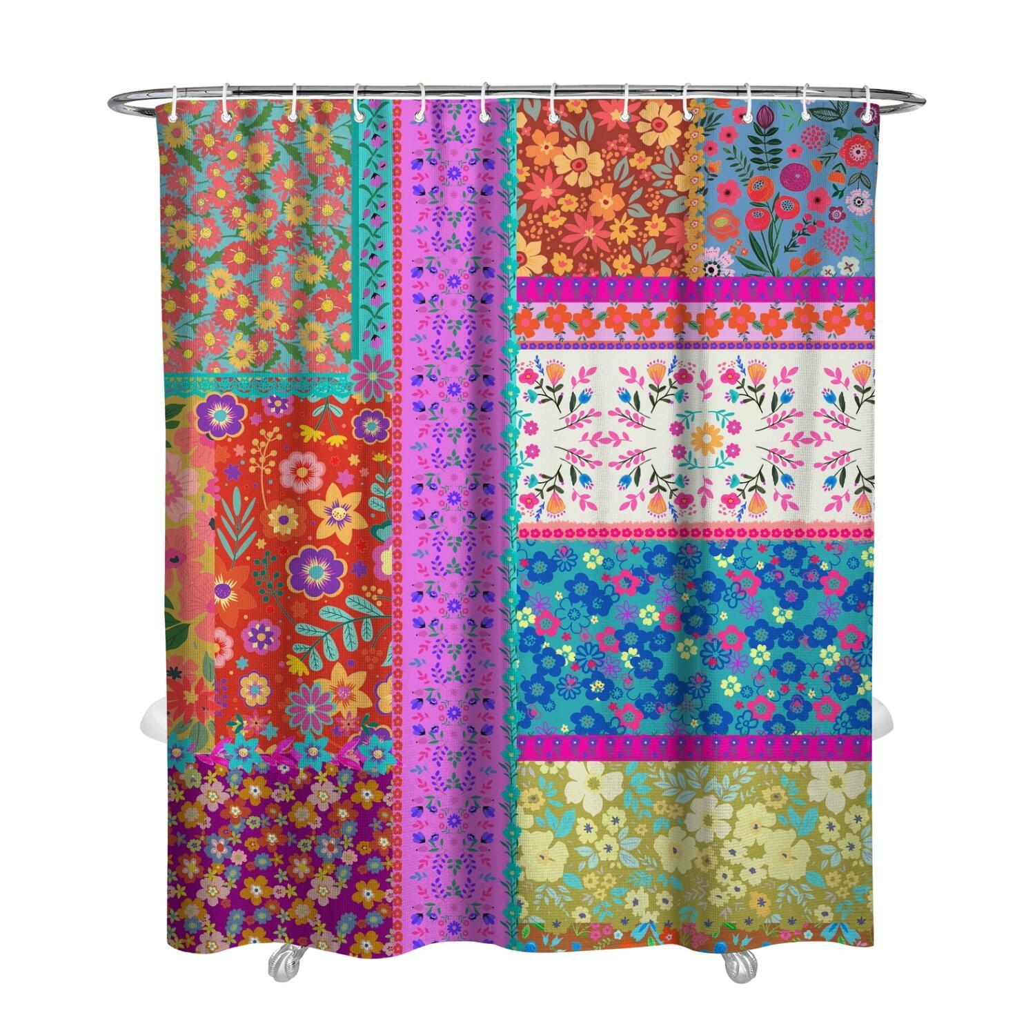 Waterproof Pioneer Pieced Patchwork Shower Curtain 72x84 Inch Bohemian Style Stitching Colorful ...