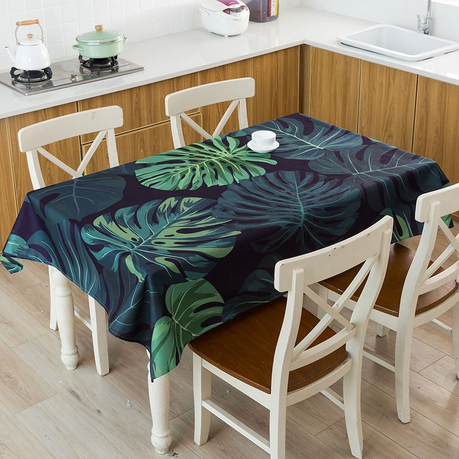 Waterproof Polyester Flower Tropical Green Plant Palm Leaves Table ...