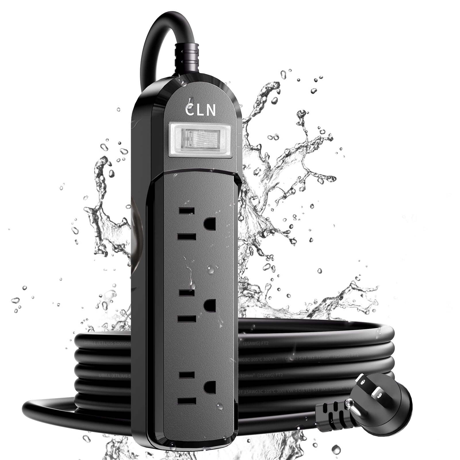 CLN Waterproof Power Strip, IPX6 Outdoor Surge Protector, 3 Outlets ...