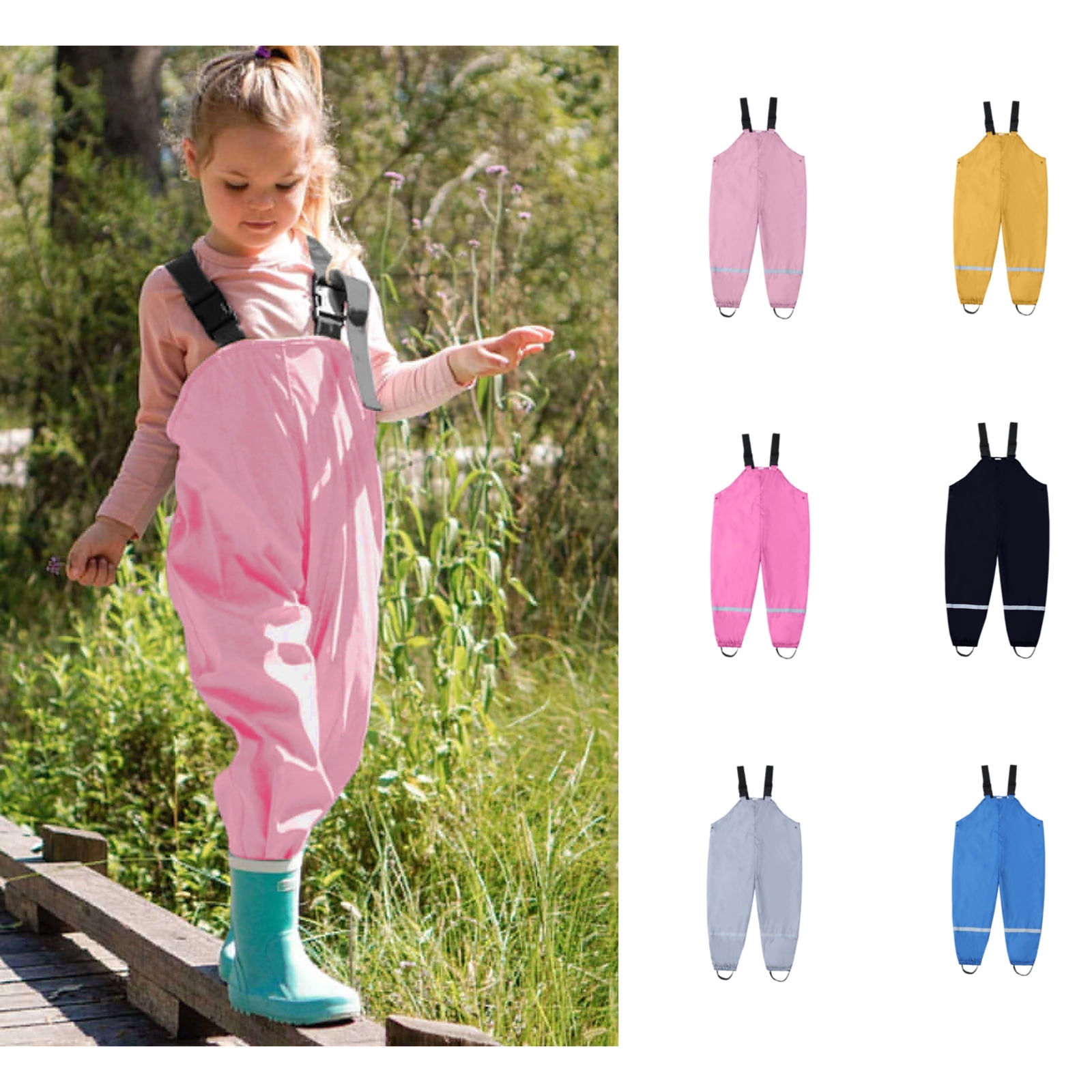 Waterproof Rain Bib Pants, Overalls for Toddlers and Kids Hot Pink 110 ...