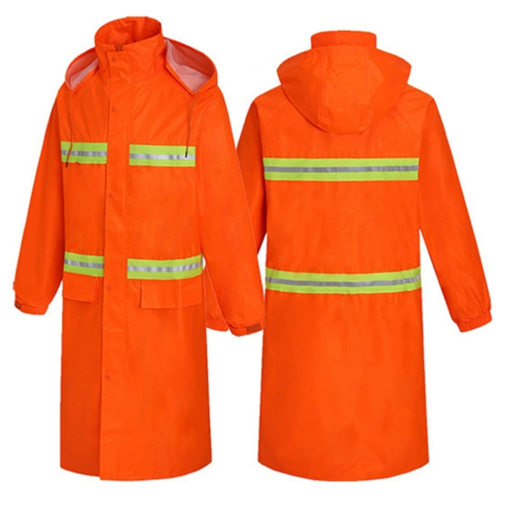 Waterproof Rain Jacket with Hood, High Visibility Long Reflective Rain ...