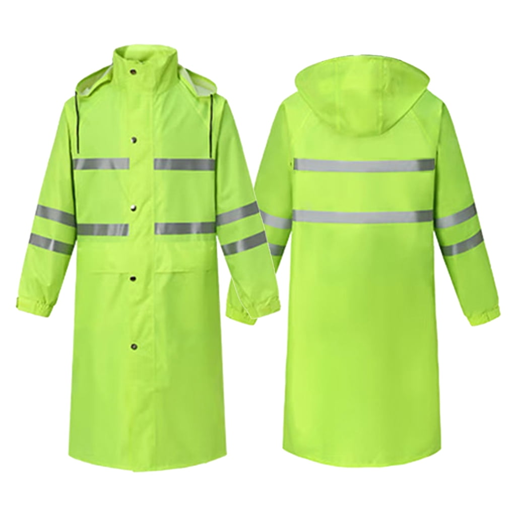 Waterproof Rain Jacket with Hood, High Visibility Long Reflective Rain ...
