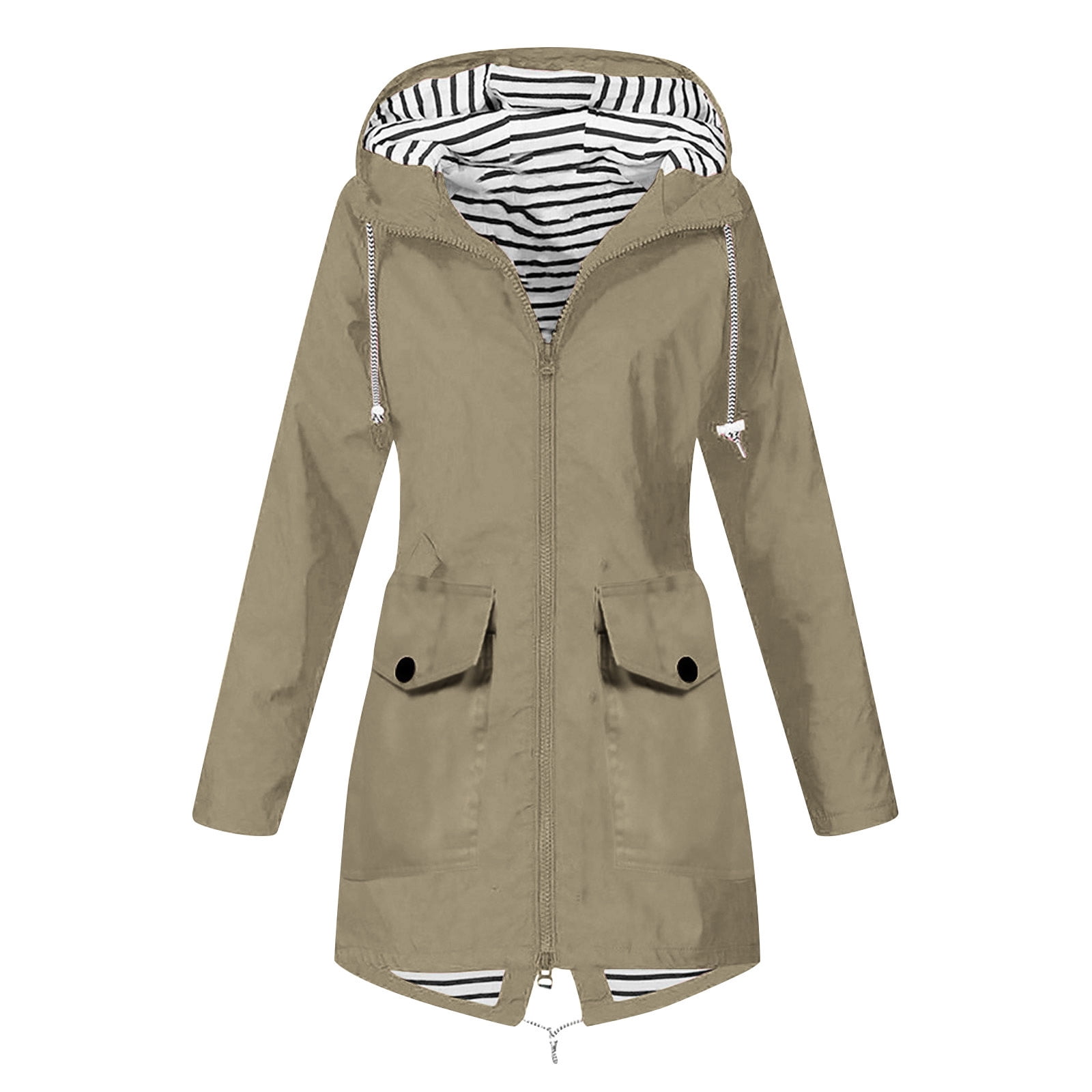 Waterproof Raincoat for Women Outdoors Polyester Lined Rain Hooded ...