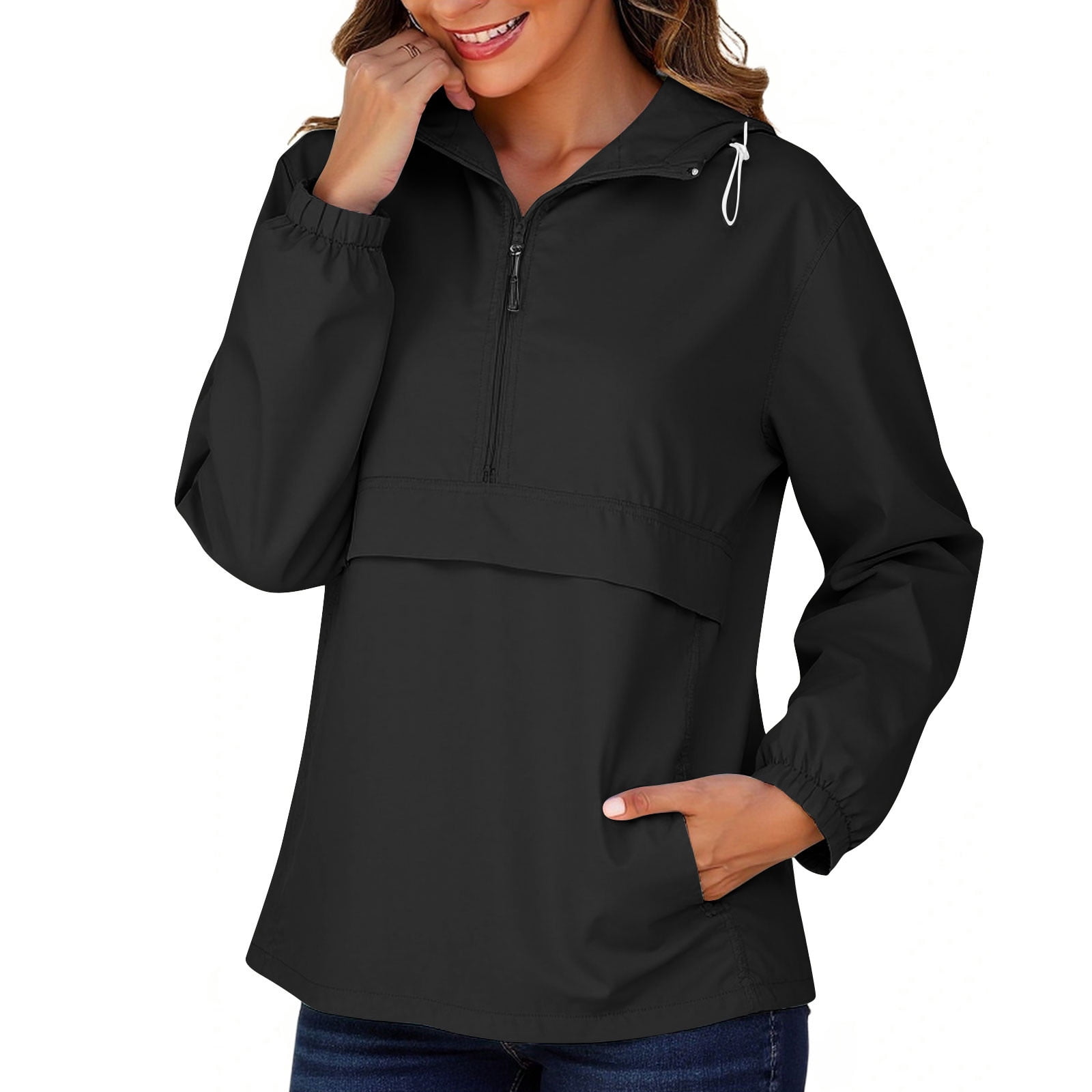 Waterproof Raincoat with Hood Windbreaker Rain Jacket for Women Quarter ...