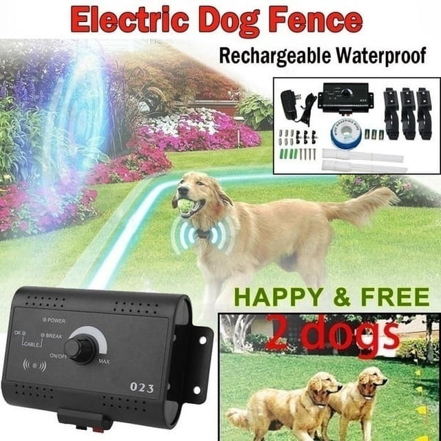Waterproof Rechargeable 2-Dog Training Electric Fence Pet Containment ...