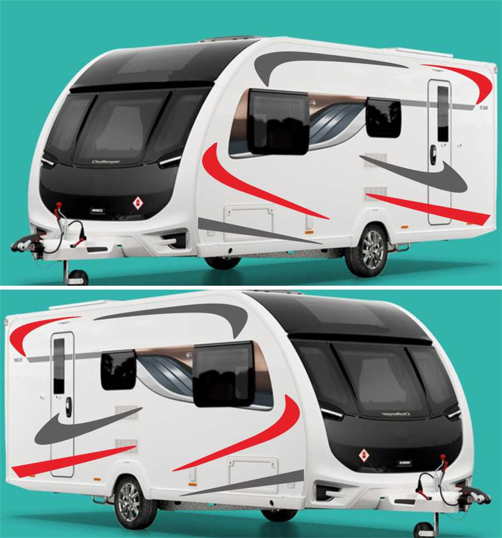 Waterproof Red+Grey Stripes Graphics Vinyl Decals Stickers For Camper ...