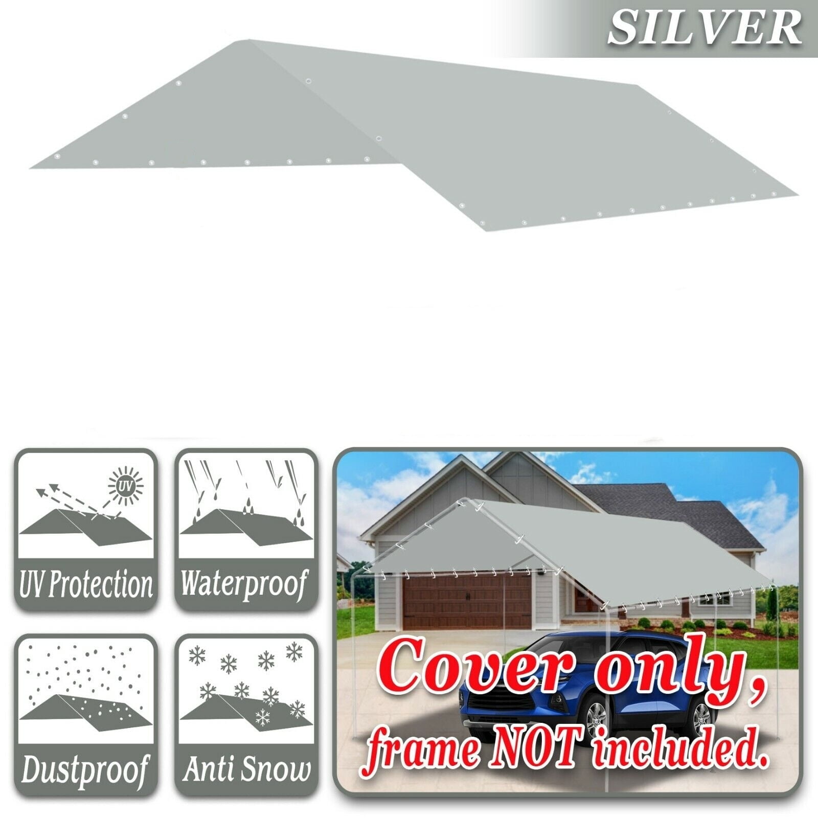 Waterproof Replacement Canopy 10x20 Ft Heavy Duty Carport Tent Top ...