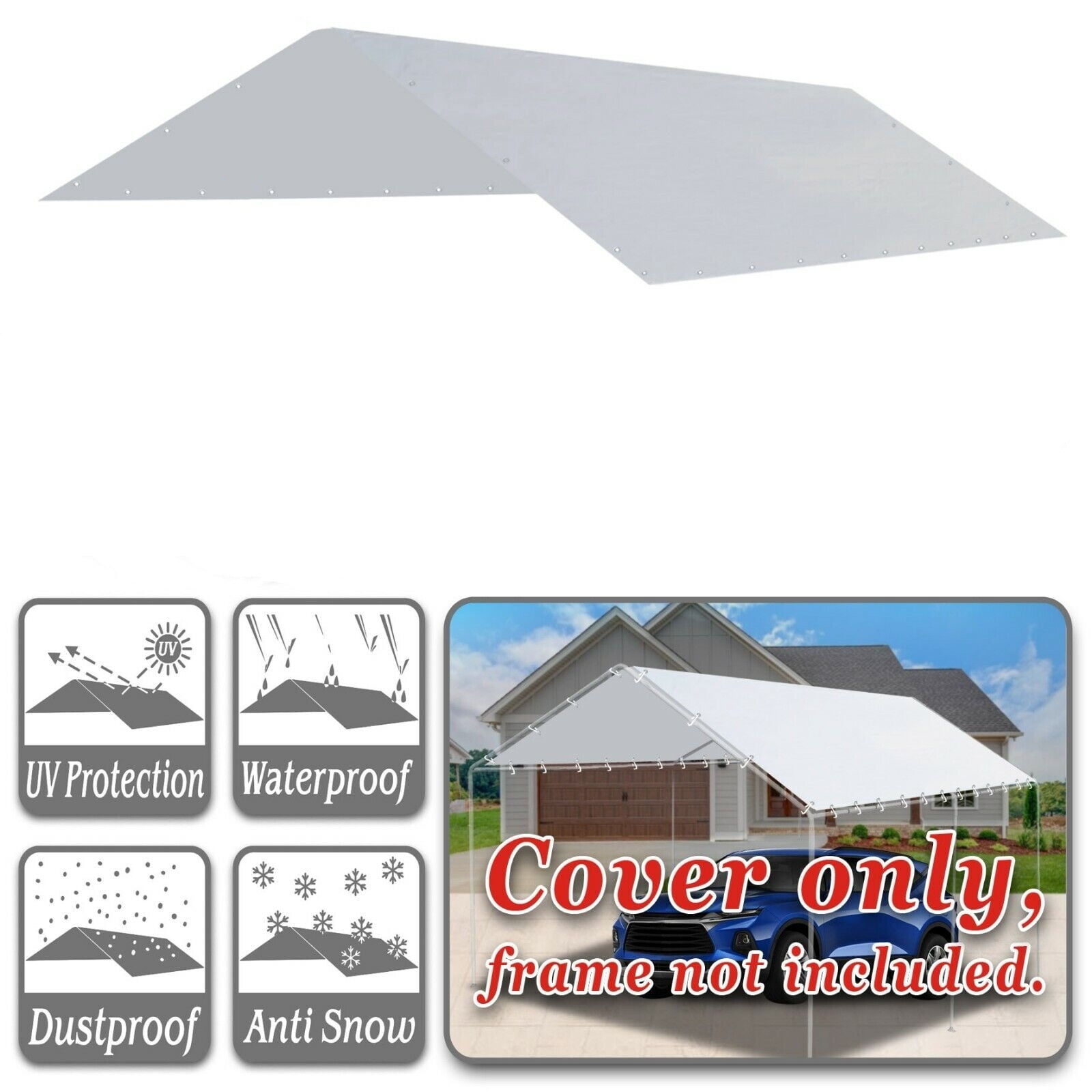 Waterproof Replacement Canopy 10x20 Ft Heavy Duty Carport Tent Top ...