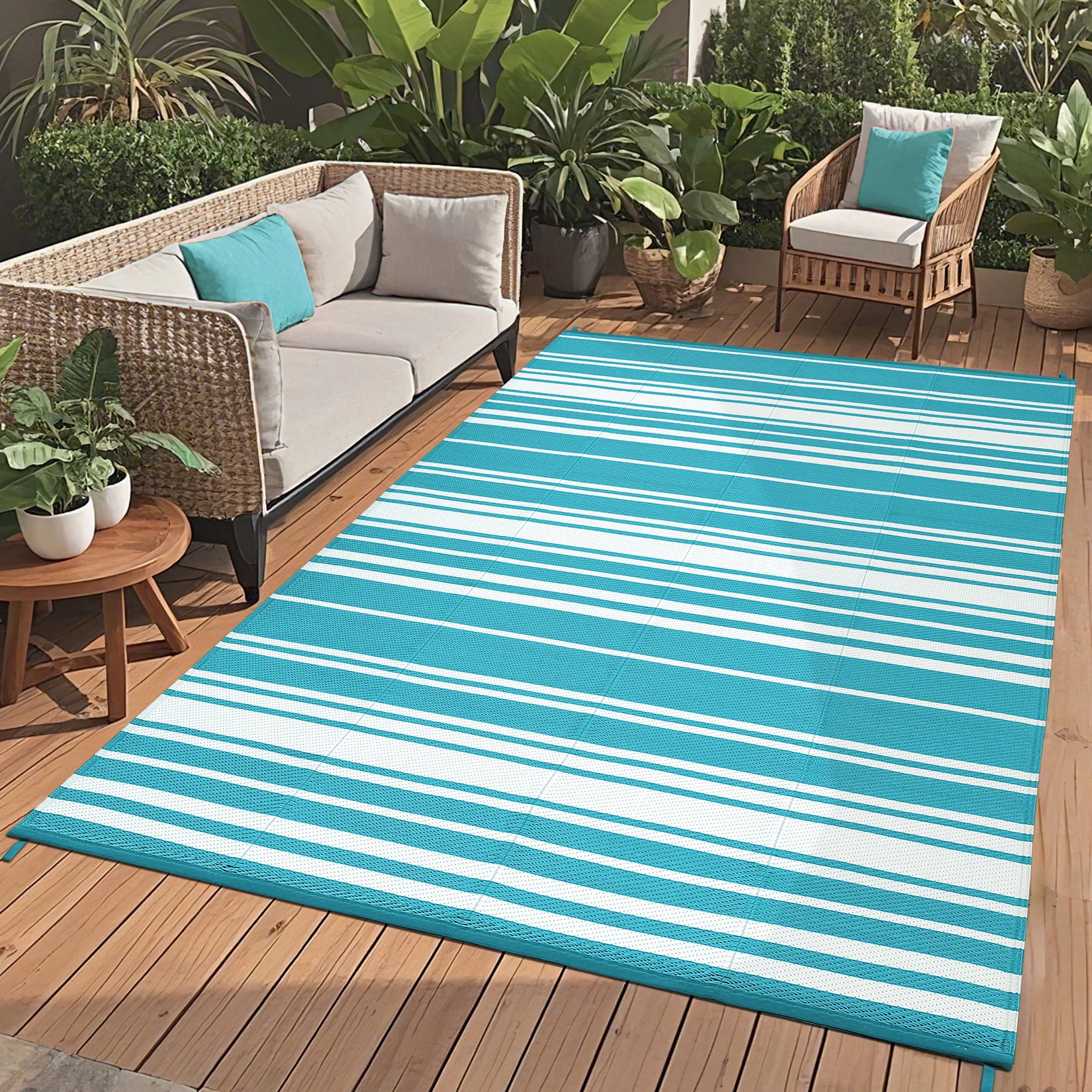 Waterproof Reversible Outdoor Rug - Durable Plastic Straw Mat for Patio ...