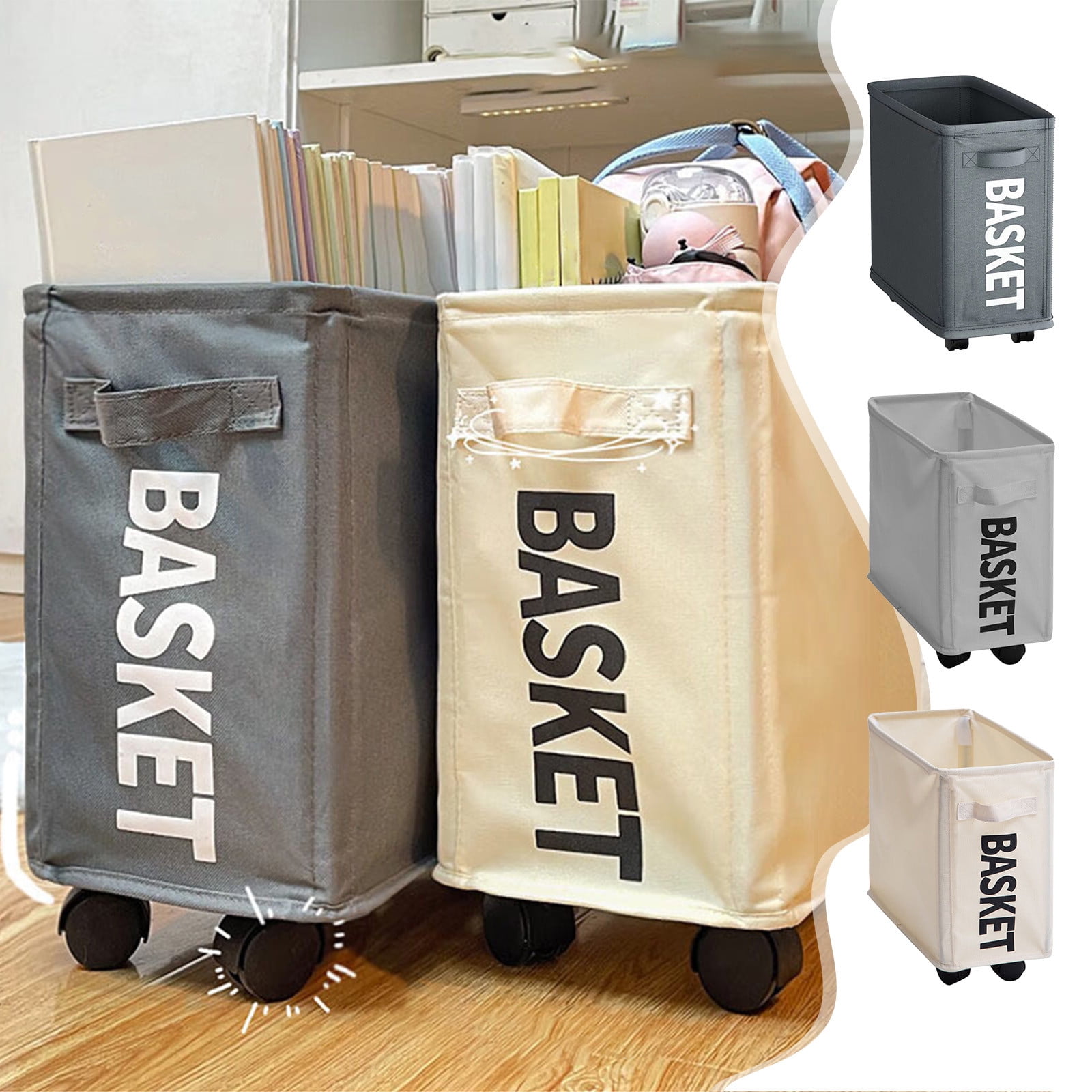 Waterproof Rolling Laundry Hamper, Collapsible Clothes Bin, 22L ...