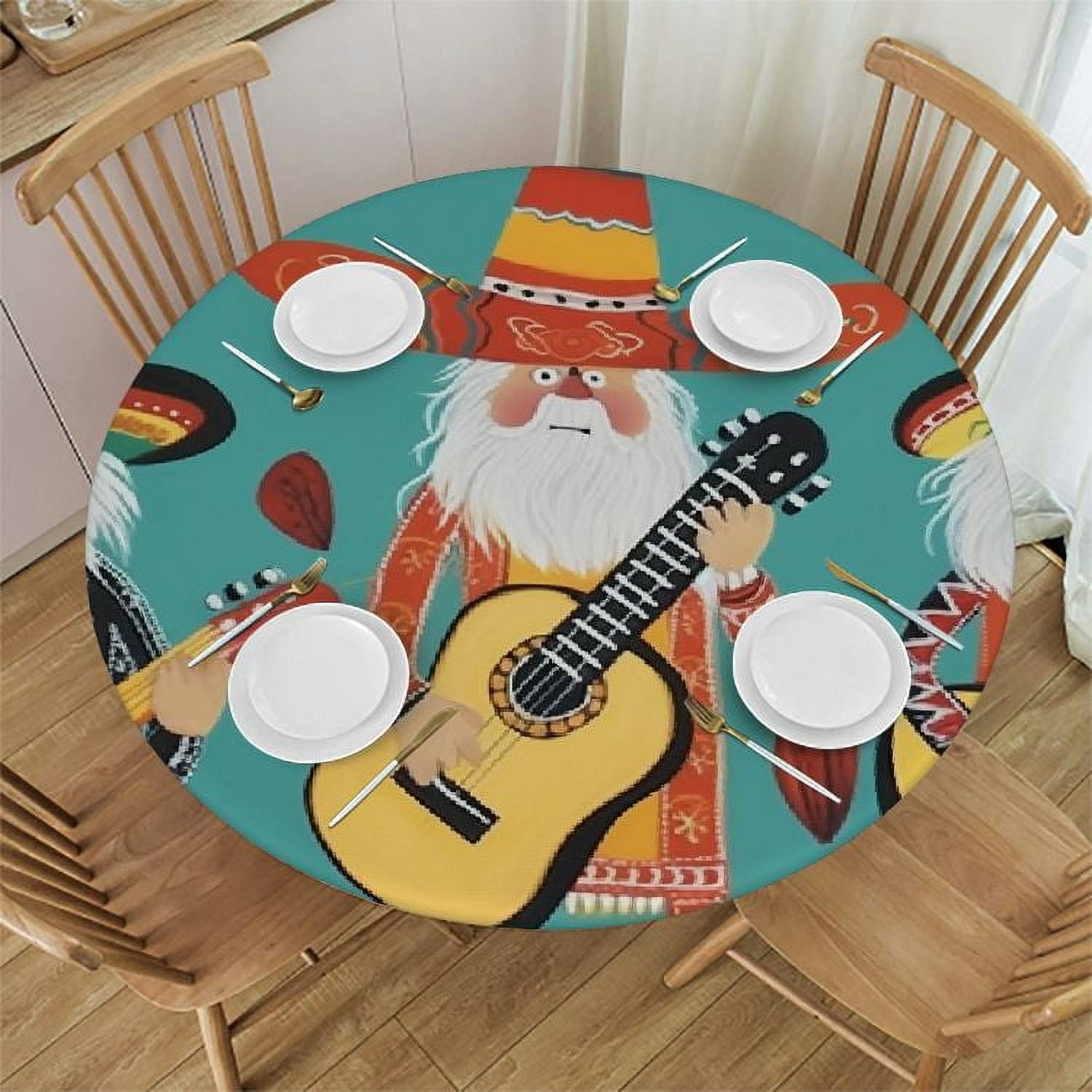 Waterproof Round Fitted Table Cover, Mexican Gnome Elastic Edged ...