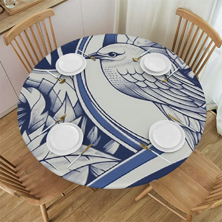 Waterproof Round Fitted Table Cover, Pattern Elastic Edged Tablecloth ...